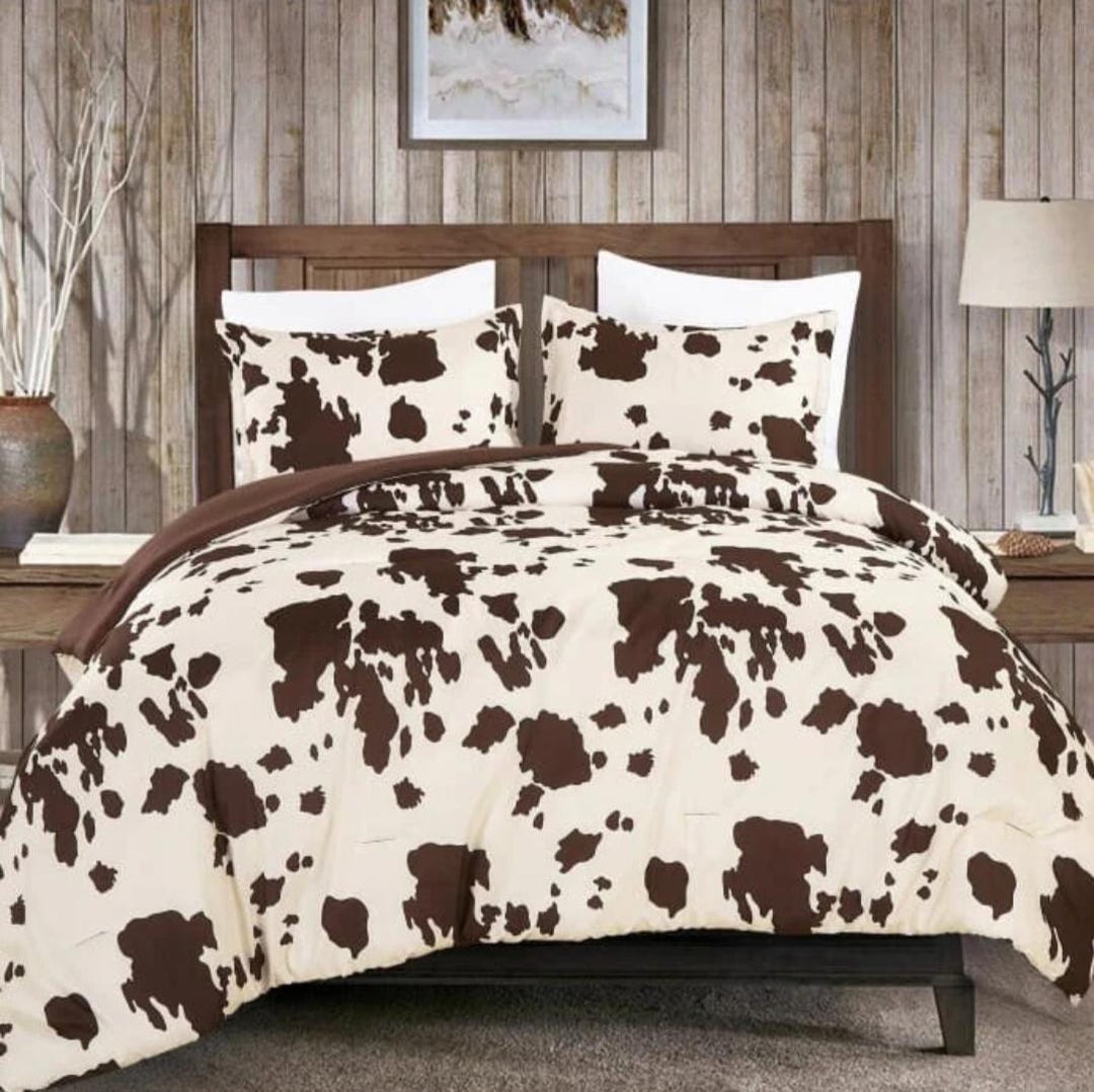 Cow Print 3 Pc Comforter Set | Rustic Brown Cowhide Lodge Bedding ...