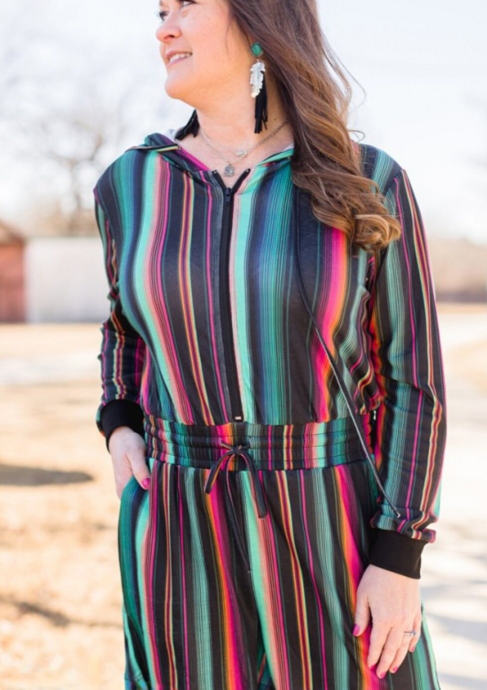 El Campo Serape Romper | Western | Shorts | Pockets | Half Zip | Hooded ...