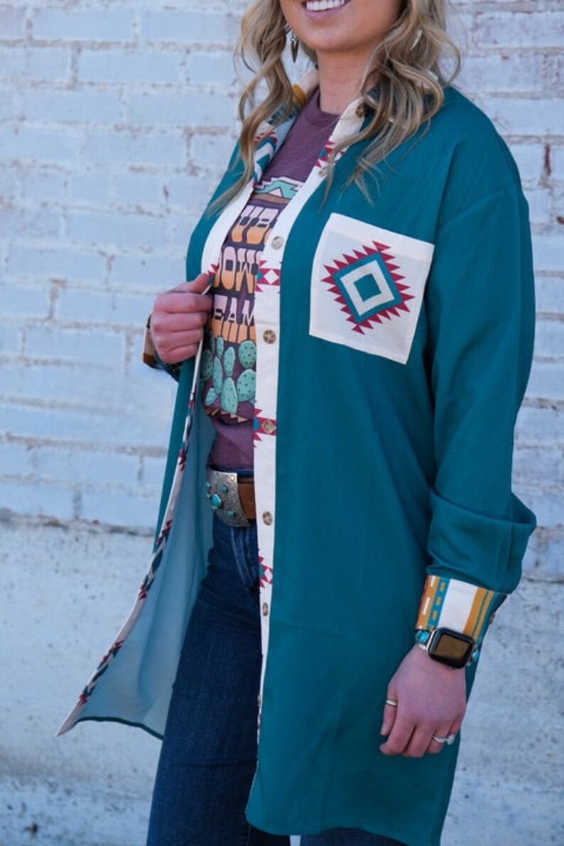 Rowdy Crowd Dutton Duster Dress Western Yellowstone Aztec Turquoise - Etsy