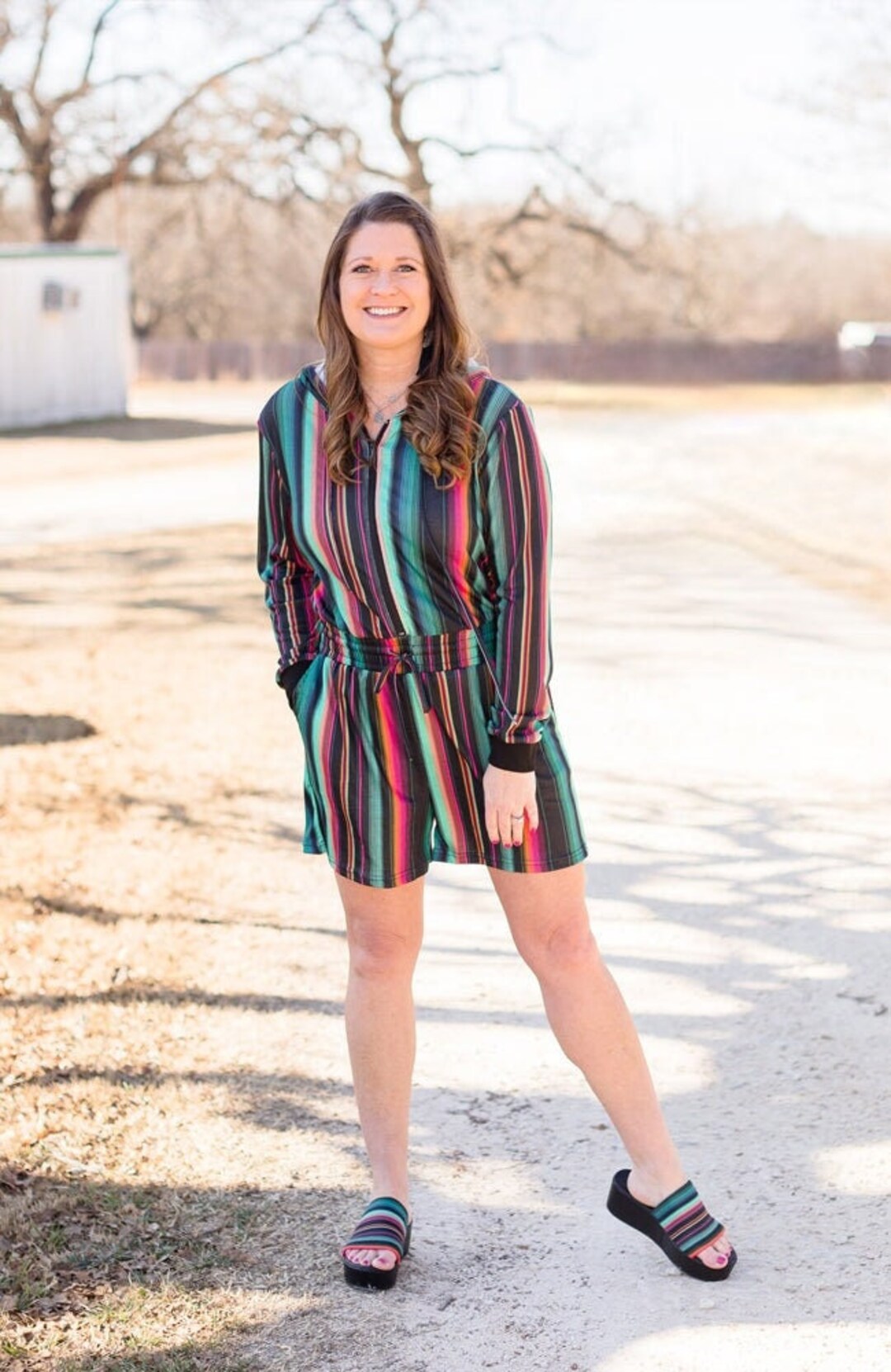 El Campo Serape Romper | Western | Shorts | Pockets | Half Zip | Hooded ...