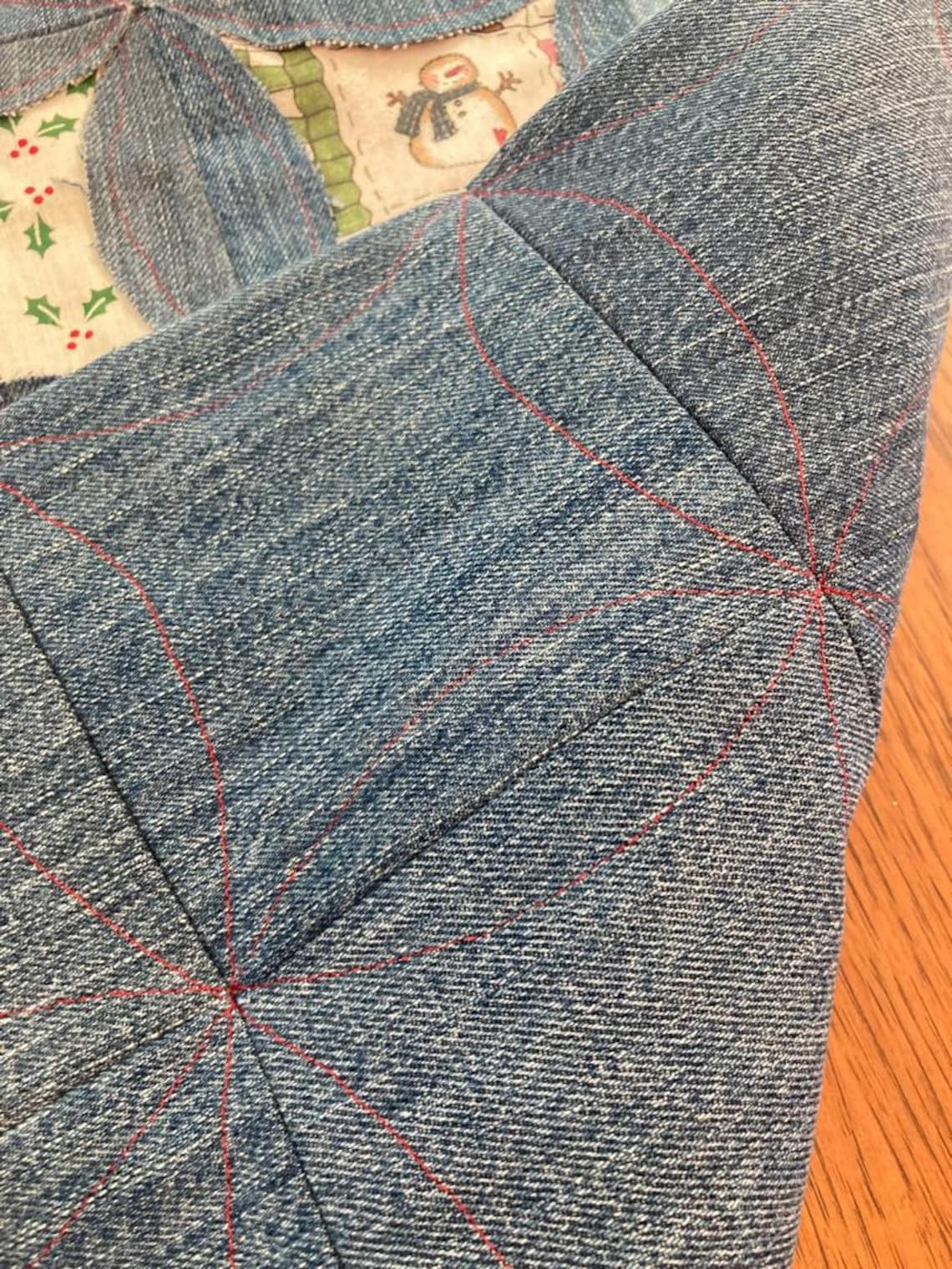 Holiday Table Runner, Upcycled Denim Runner, Vintage Winter Runner ...