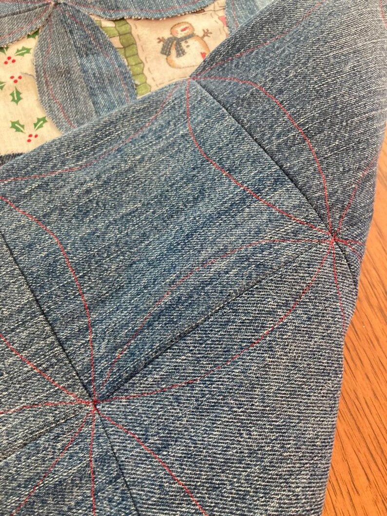 Holiday Table Runner, Upcycled Denim Runner, Vintage Winter Runner ...