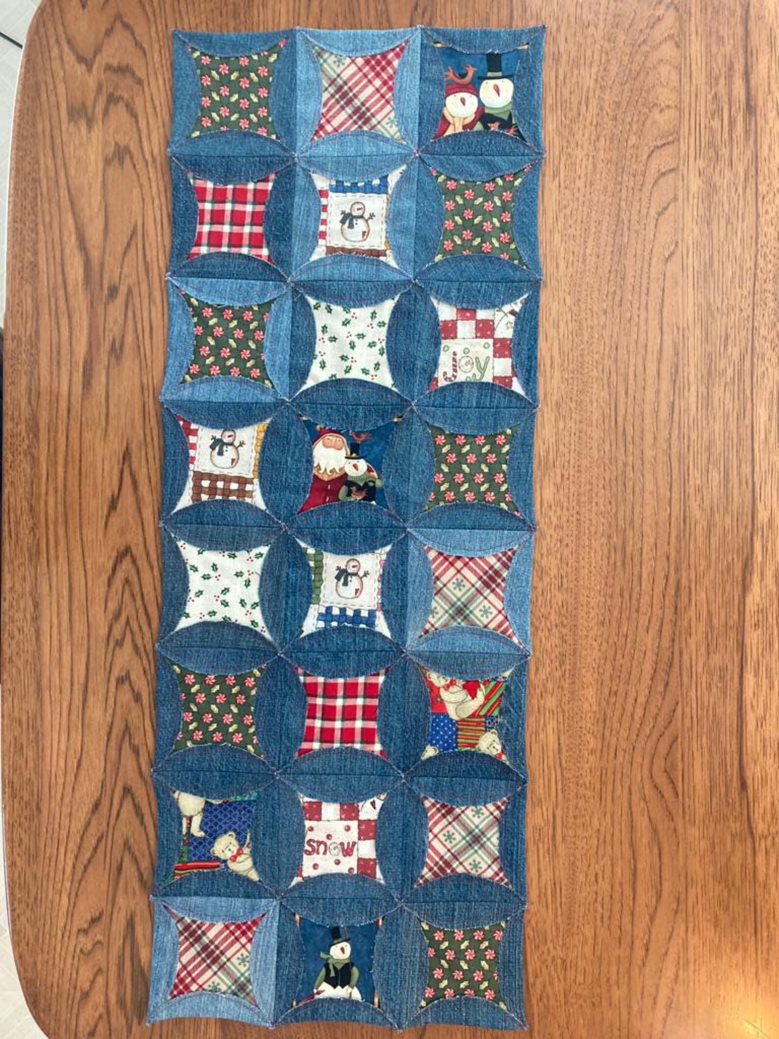 Holiday Table Runner, Upcycled Denim Runner, Vintage Winter Runner ...