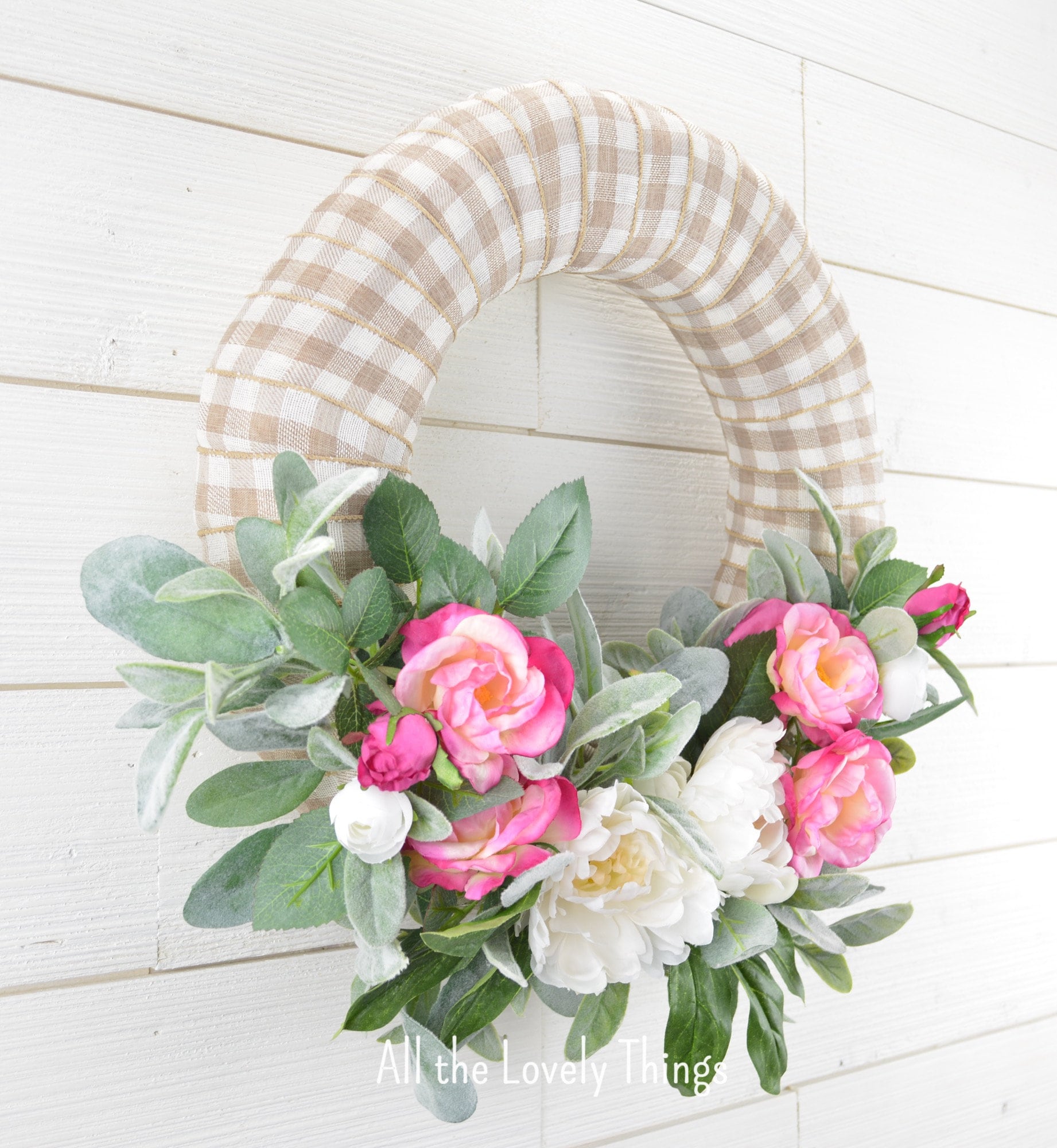 Natural and Cream Buffalo Plaid & Roses Wreath Farmhouse - Etsy
