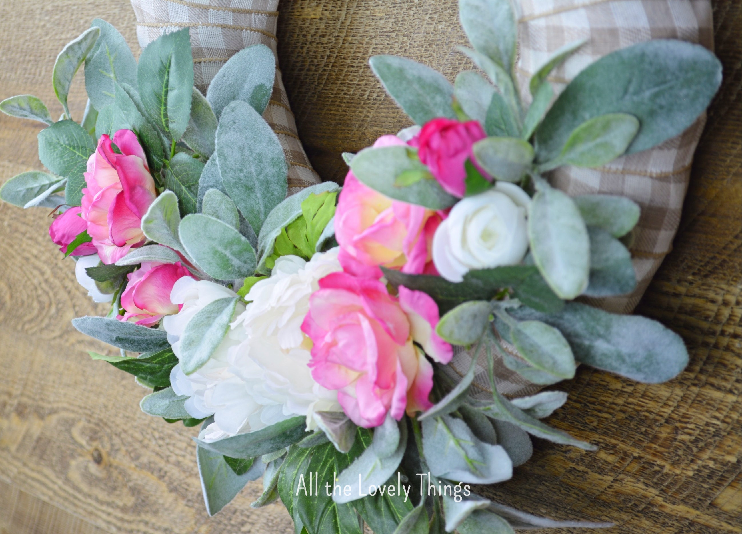 Natural and Cream Buffalo Plaid & Roses Wreath Farmhouse - Etsy