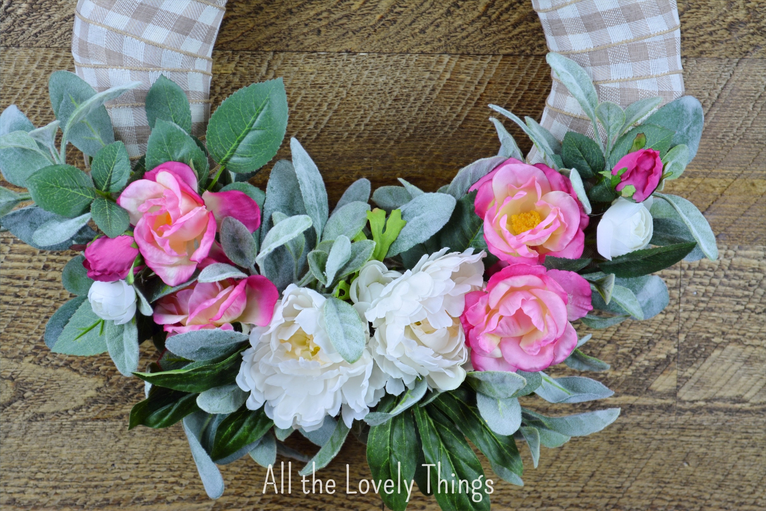 Natural and Cream Buffalo Plaid & Roses Wreath Farmhouse - Etsy