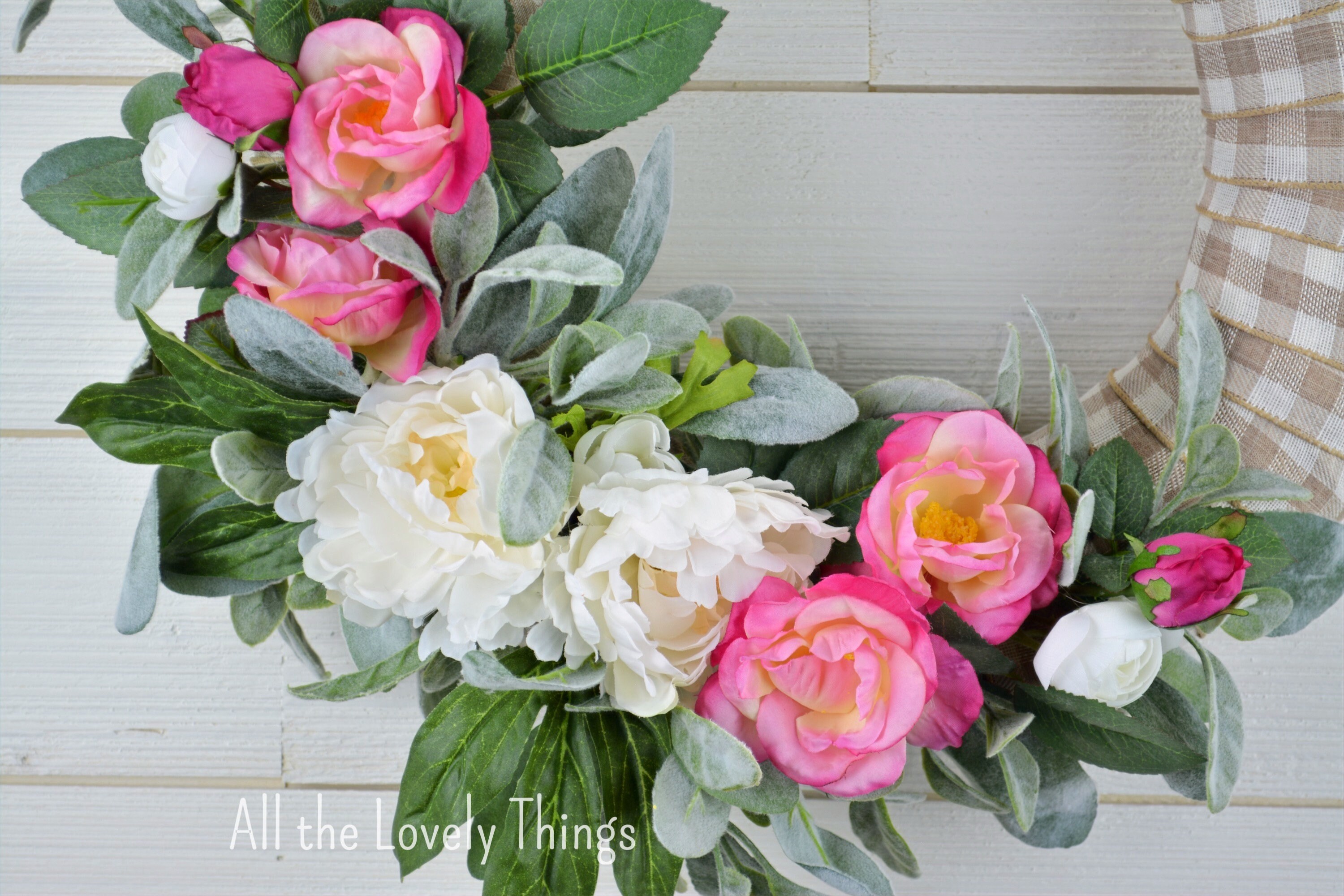 Natural and Cream Buffalo Plaid & Roses Wreath Farmhouse - Etsy