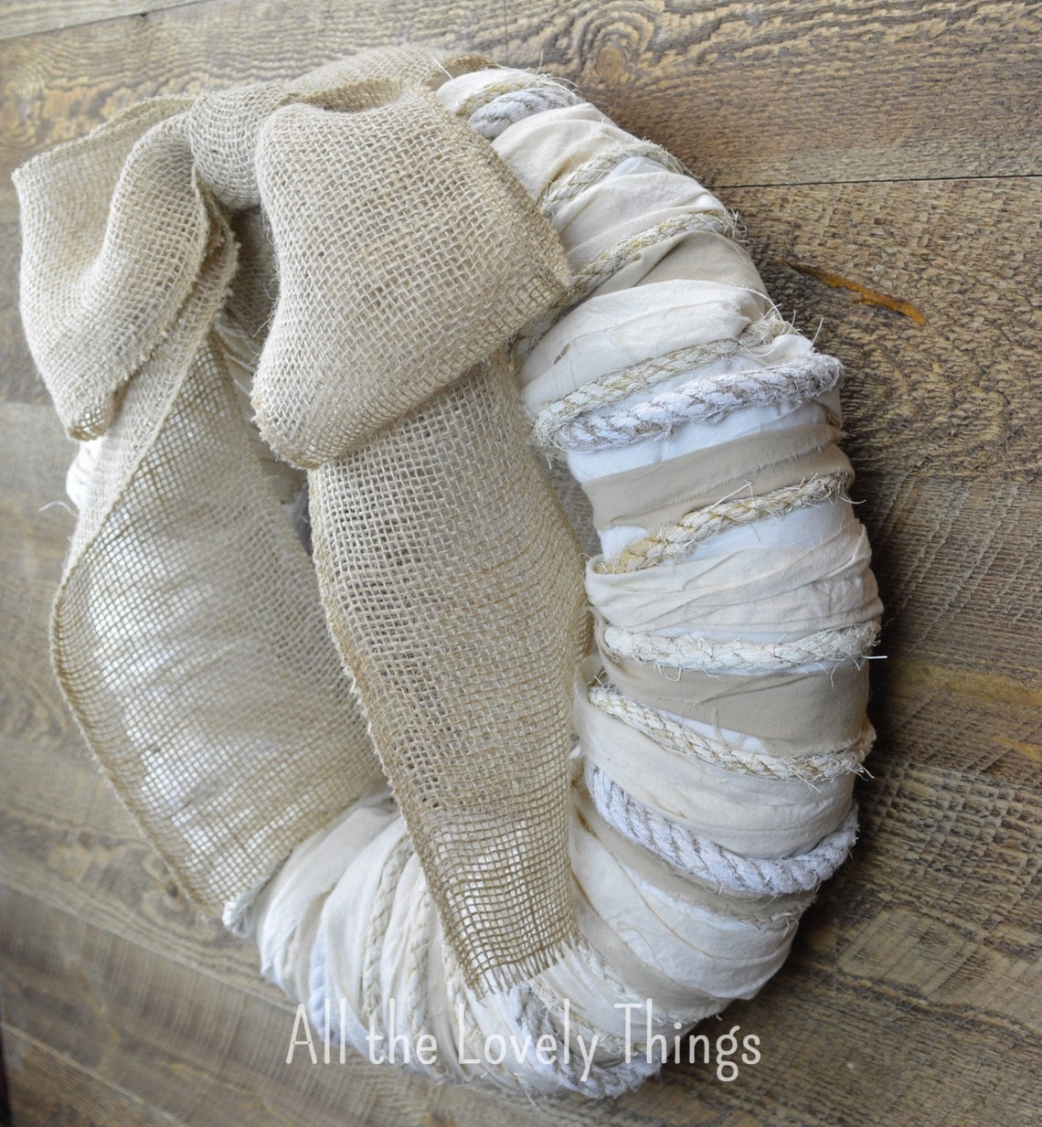 Rustic Farmhouse Rope & Rag Wreath, Nautical or Seaside Wreath, Country ...