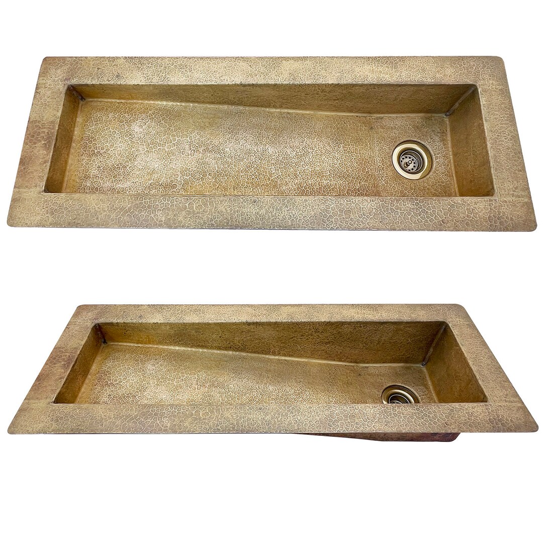Hammered Brass Bar Trough Sink in Rustic Weathered Brass With - Etsy