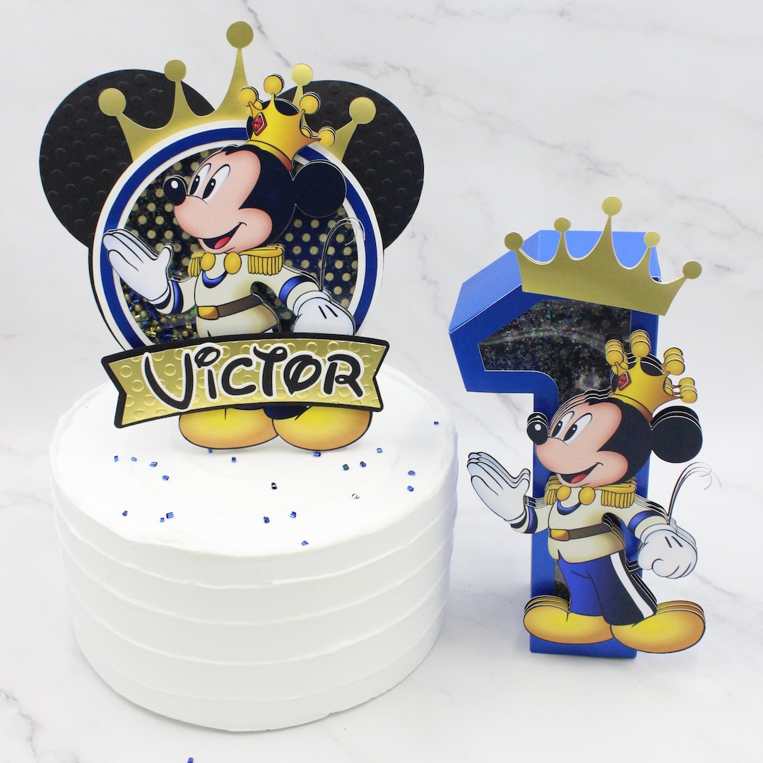 Royal Blue Prince Mickey Mouse Cake Topper: Personalized Birthday Decor ...