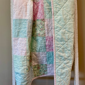 Pink and Mint Green Baby Girl Quilt, Handmade Baby Girl Quilt, Pink ...