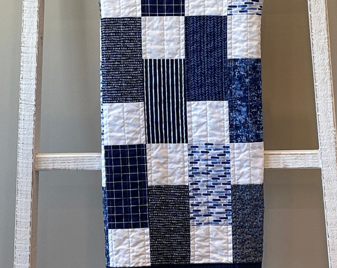 Navy Blue Brick Pattern Baby Quilt, Baby Shower Gift, Baby Blanket ...
