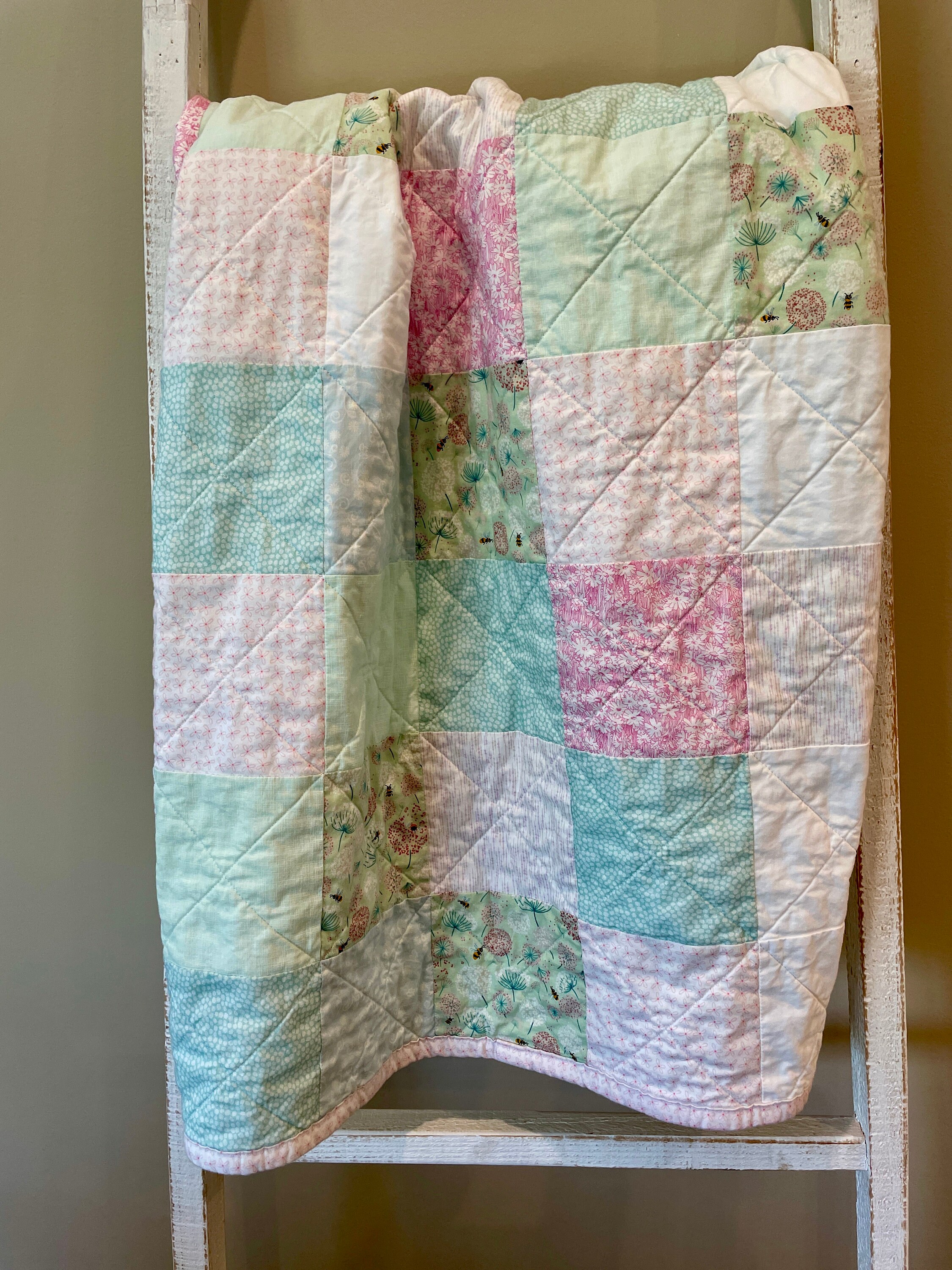 Pink and Mint Green Baby Girl Quilt, Handmade Baby Girl Quilt, Pink ...