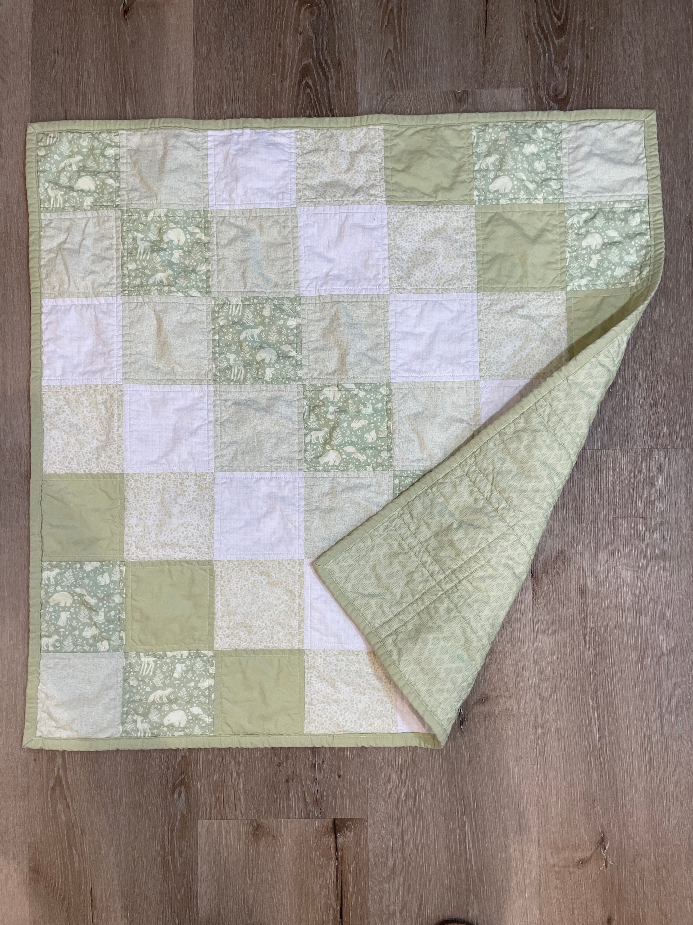 Green Woodland Print Baby Quilt Handmade Baby Quilt Newborn Baby Gift ...