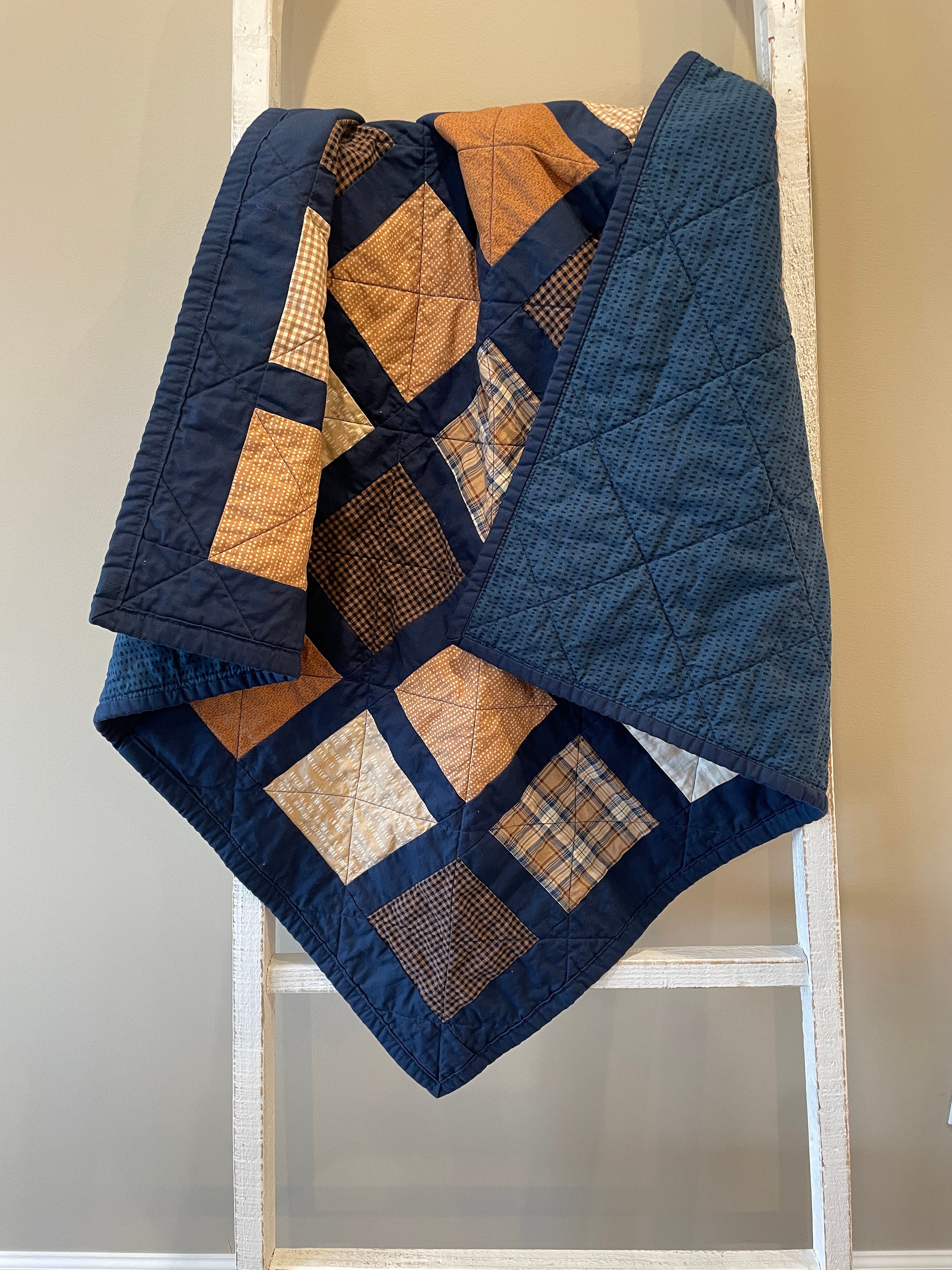 Baby Boy Navy and Brown Quilt, Baby Boy Handmade Quilt, Baby Boy ...