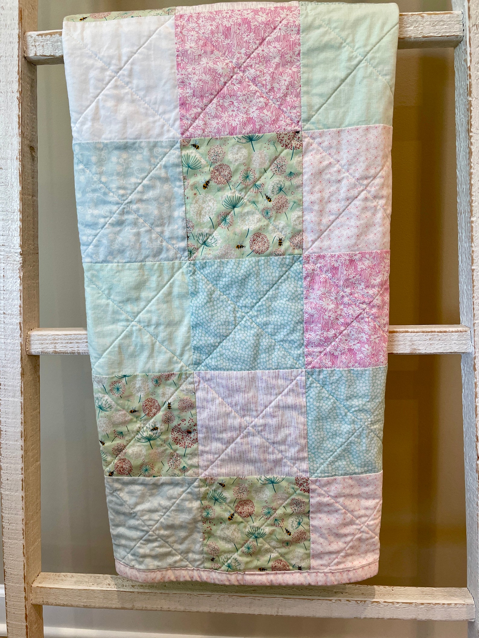 Pink and Mint Green Baby Girl Quilt, Handmade Baby Girl Quilt, Pink ...