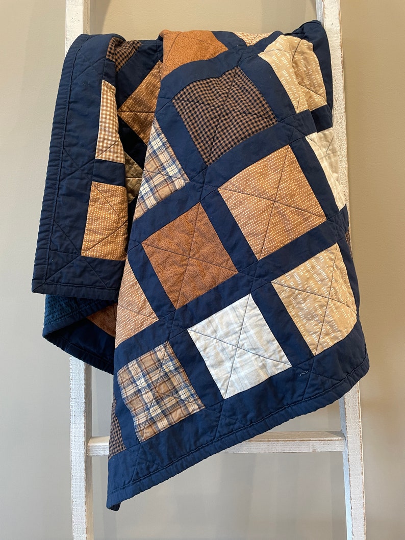 Baby Boy Navy and Brown Quilt, Baby Boy Handmade Quilt, Baby Boy ...