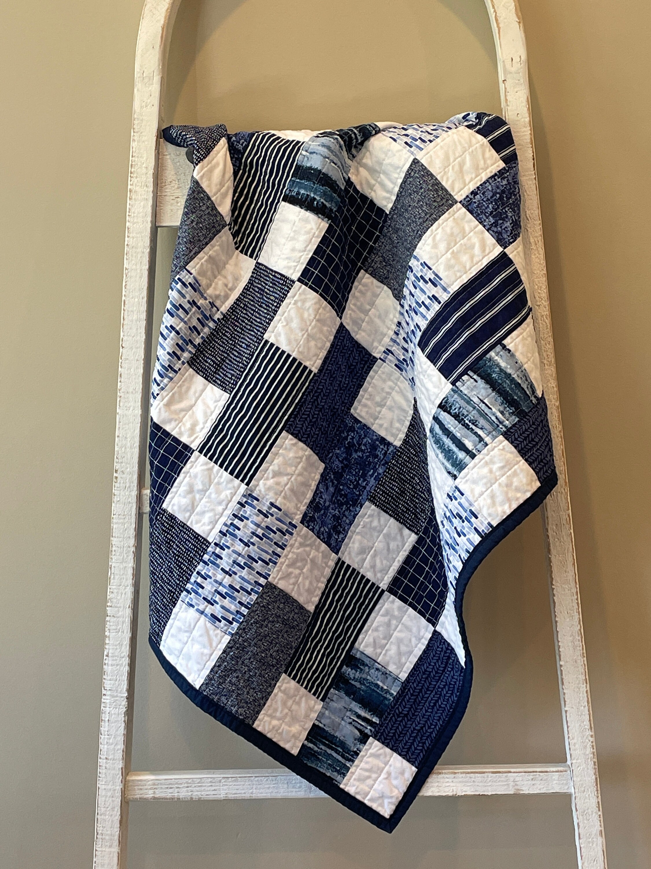 Navy Blue Brick Pattern Baby Quilt Baby Shower Gift Baby - Etsy