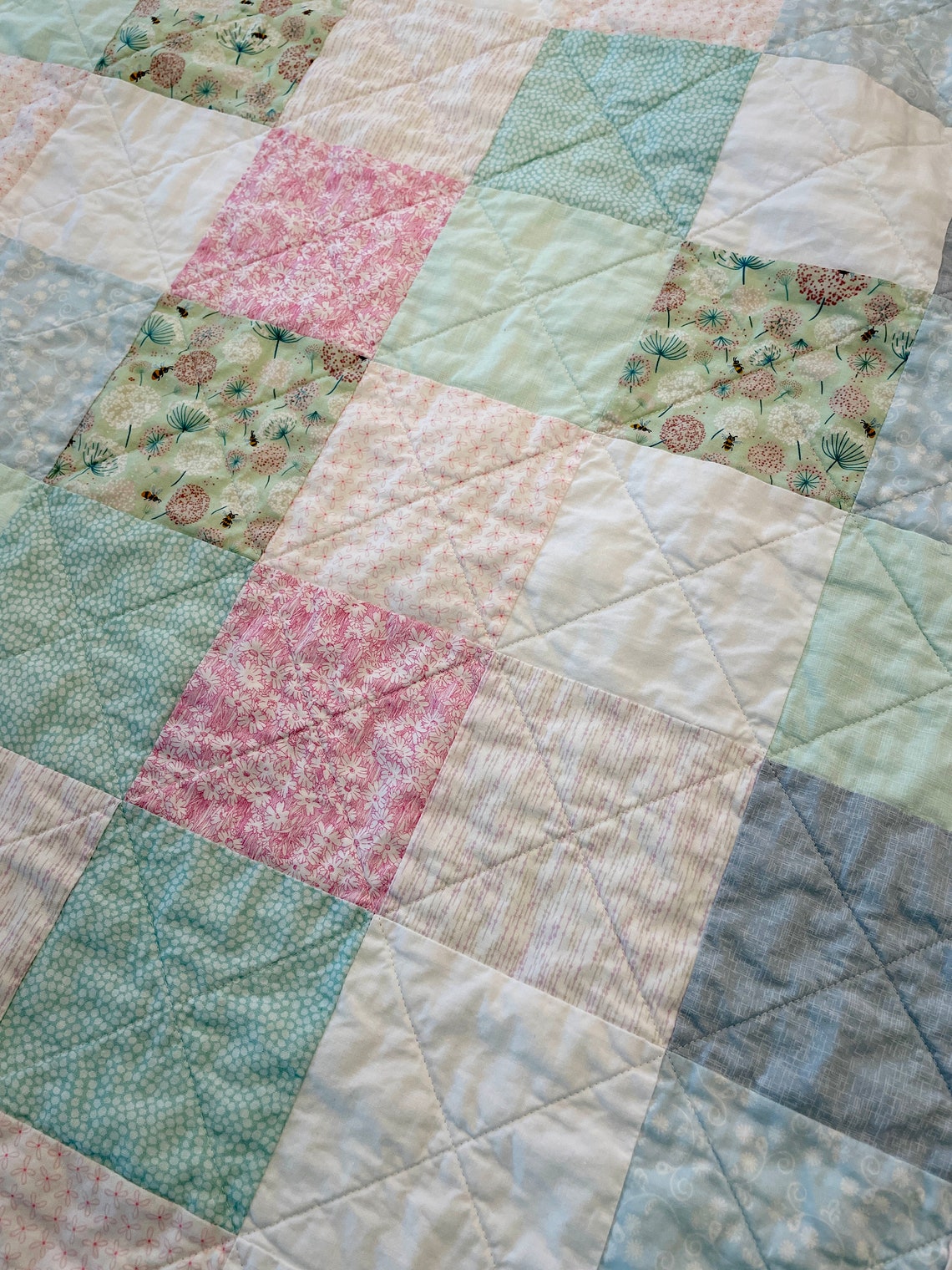 Pink and Mint Green Baby Girl Quilt, Handmade Baby Girl Quilt, Pink ...