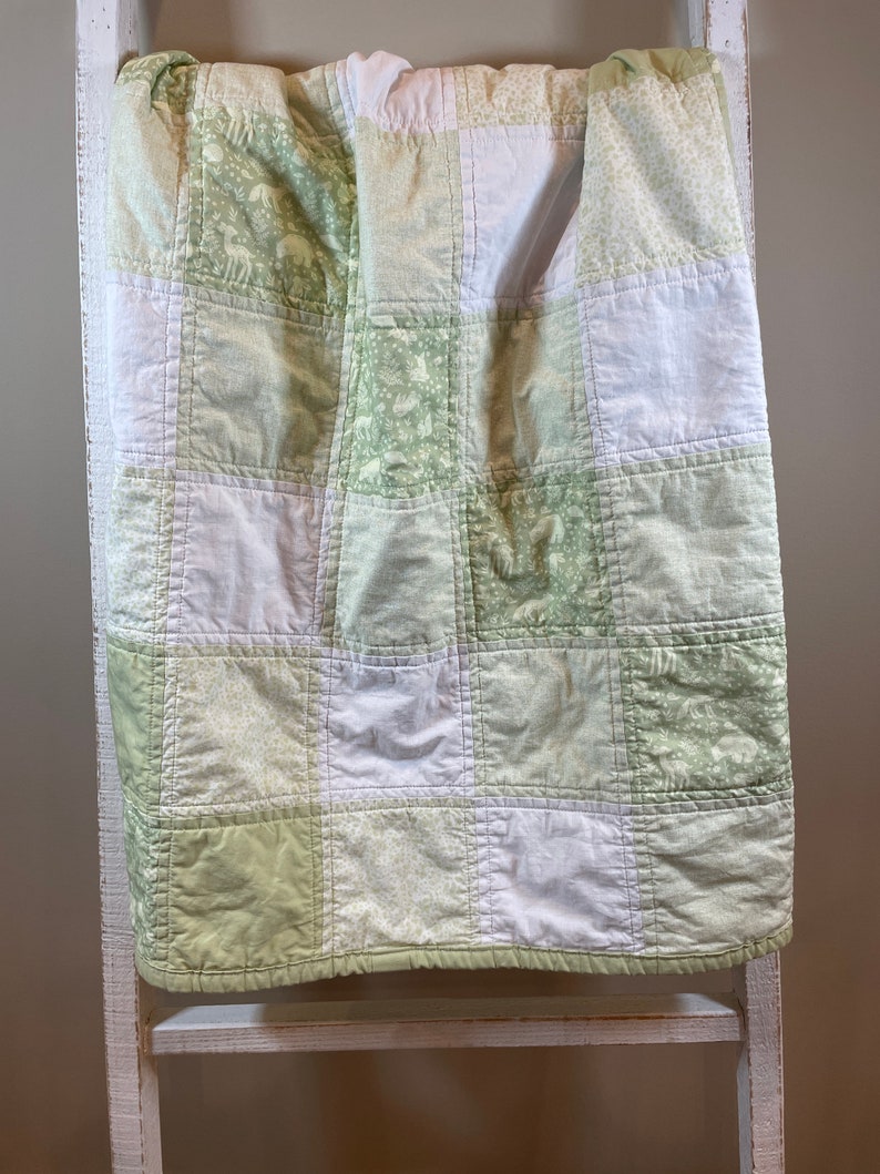 Green Woodland Print Baby Quilt Handmade Baby Quilt Newborn Baby Gift ...