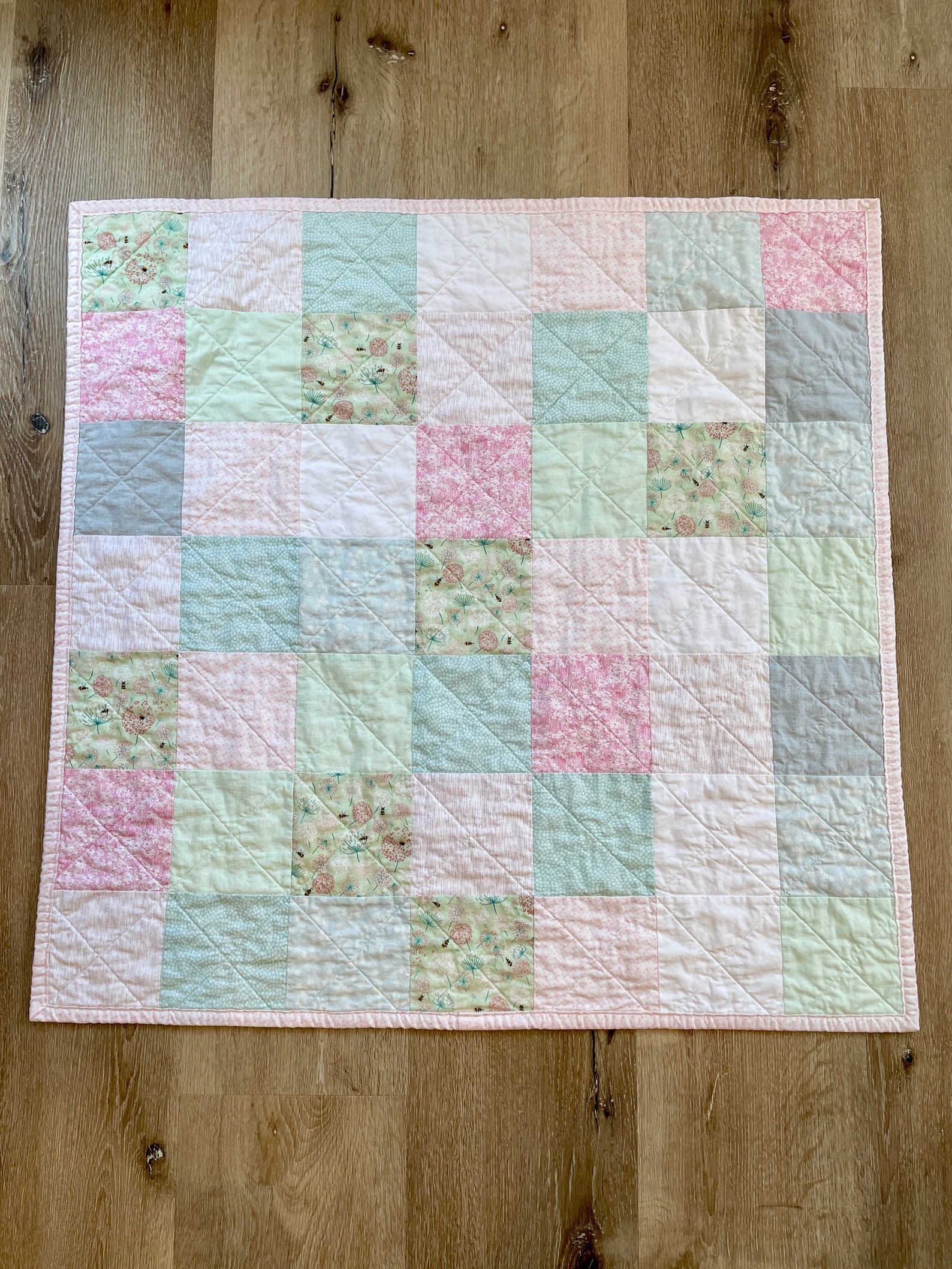 Pink and Mint Green Baby Girl Quilt, Handmade Baby Girl Quilt, Pink ...