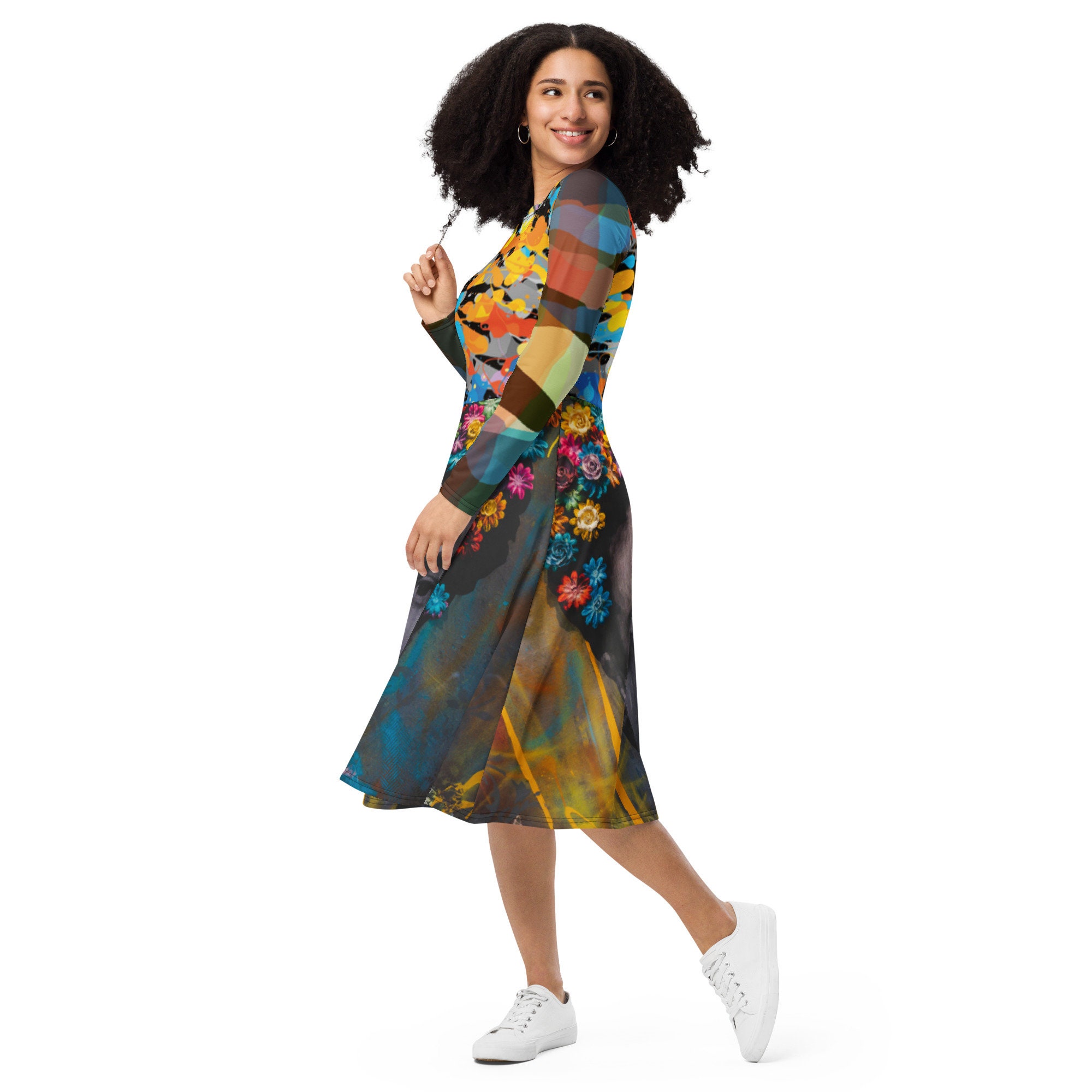 Womens Frida Kahlo Print Long Sleeve Midi Dress - Etsy