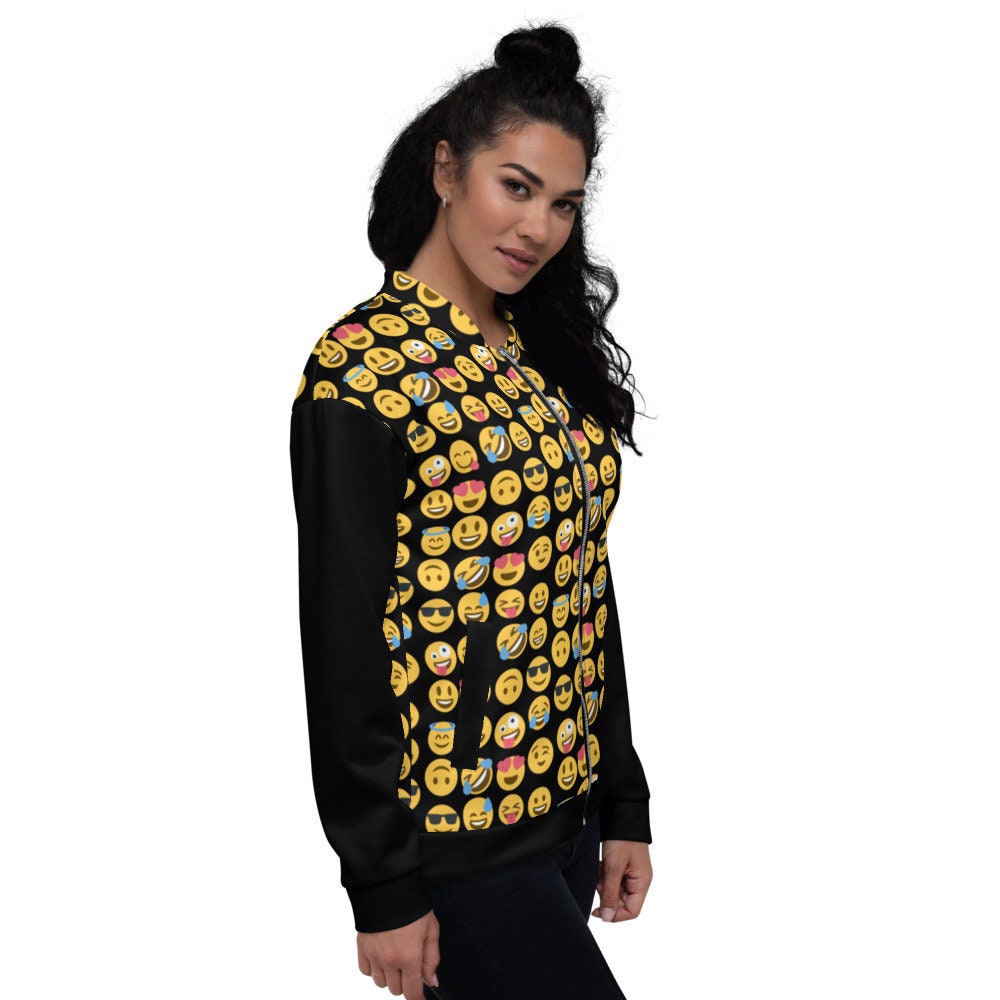 Unisex Emoji Print Bomber Jacket, Smiley Face, Fun, Rare, Unique, Super ...
