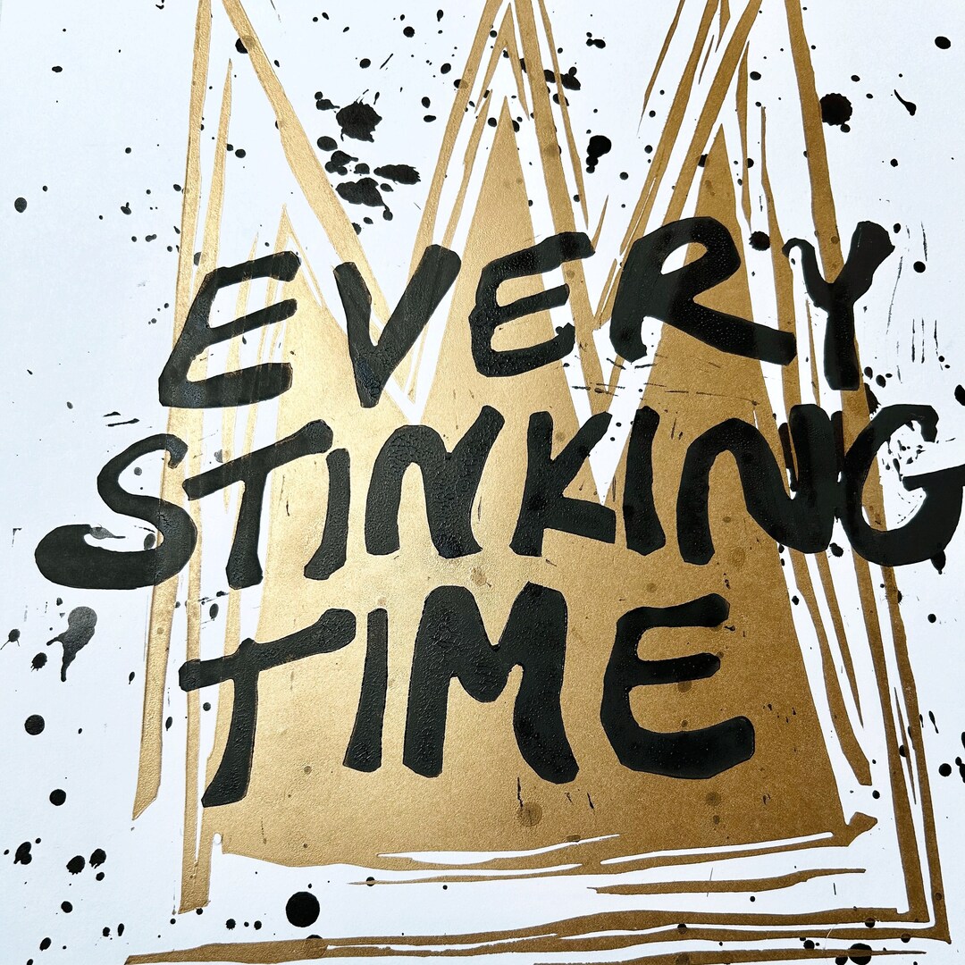 Royal Gold Crown Linocut: Hand Printed King Charles Quote Unique Graffiti Style Birthday Gift ...