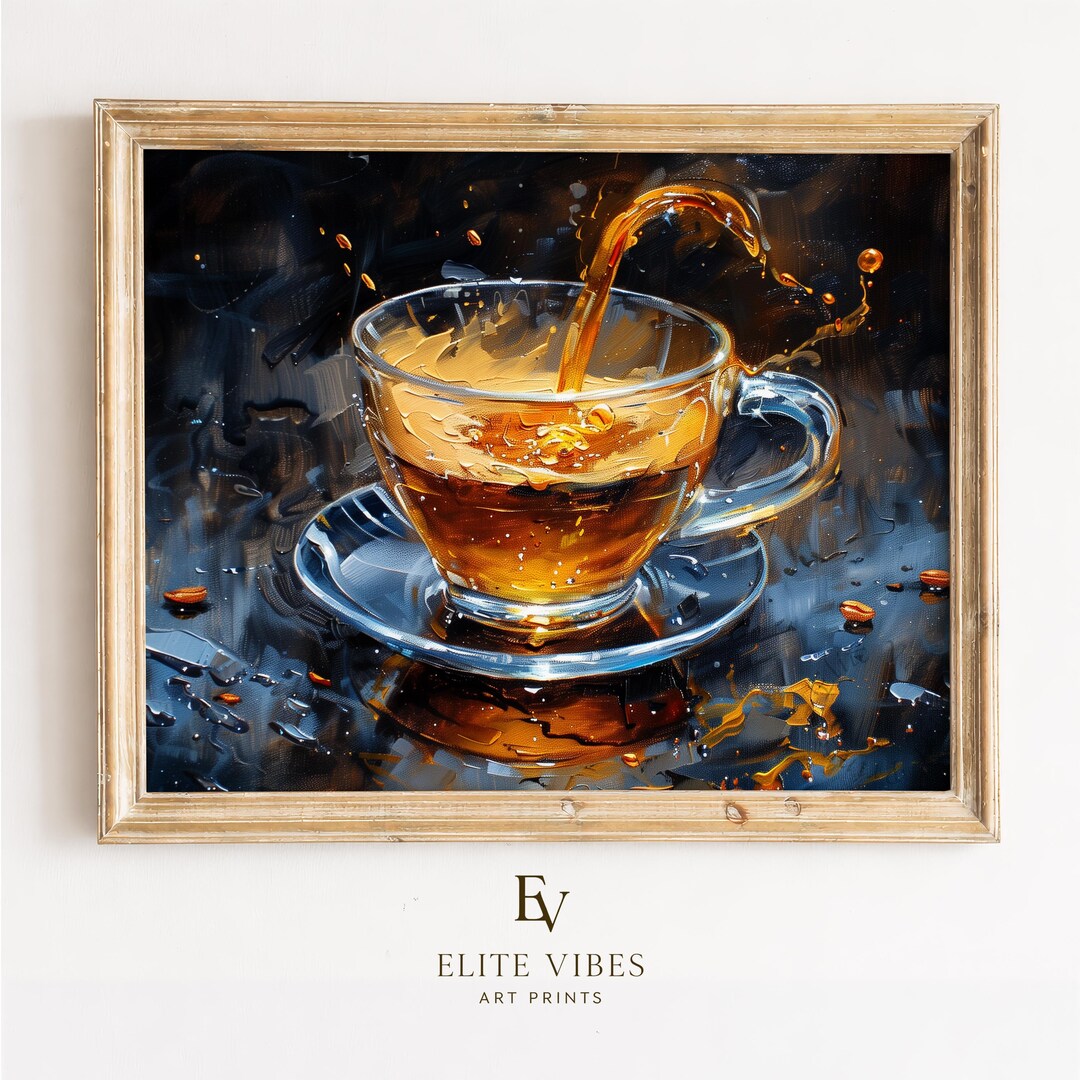 Moody Tea Pouring Printable – Realistic Amber Splash Still Life Art ...