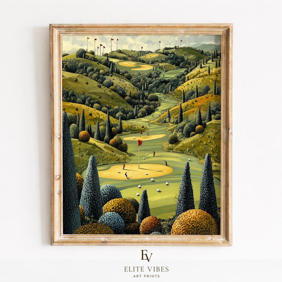 Vintage Golf Course Art Print – Whimsical Countryside Landscape ...