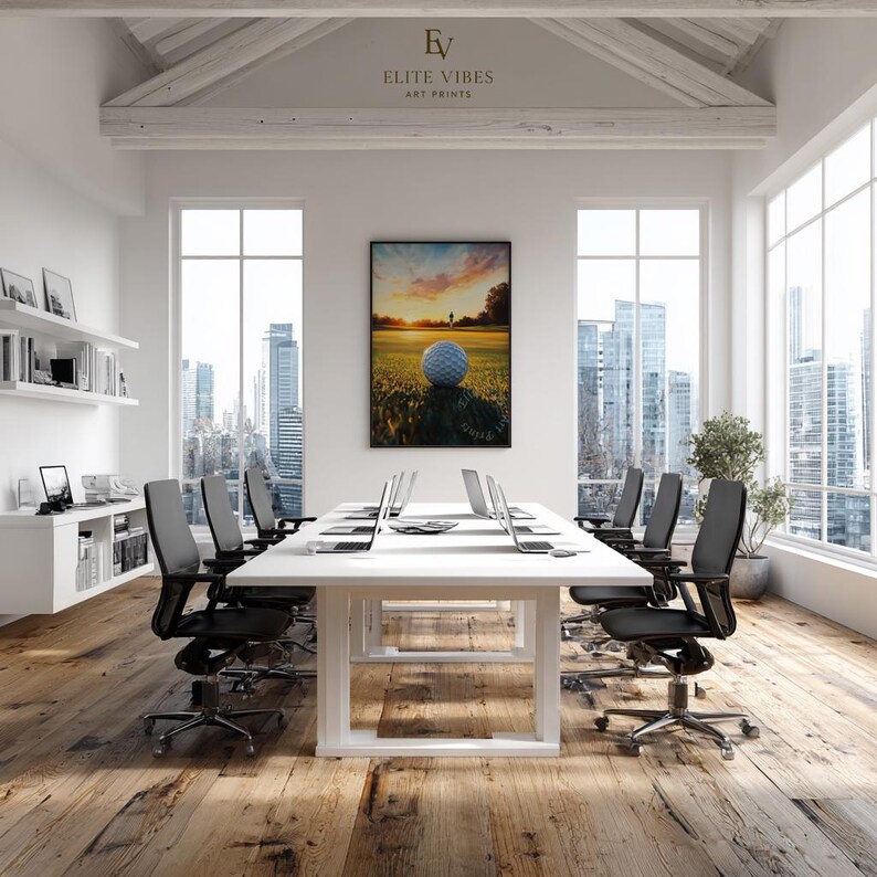 Golf Ball Sunset Print – Earthy Sport Landscape, Oil Painting Printable ...