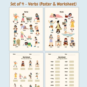 Verbs, Action Words, English Vocabulary Learning Poster Worksheet ...