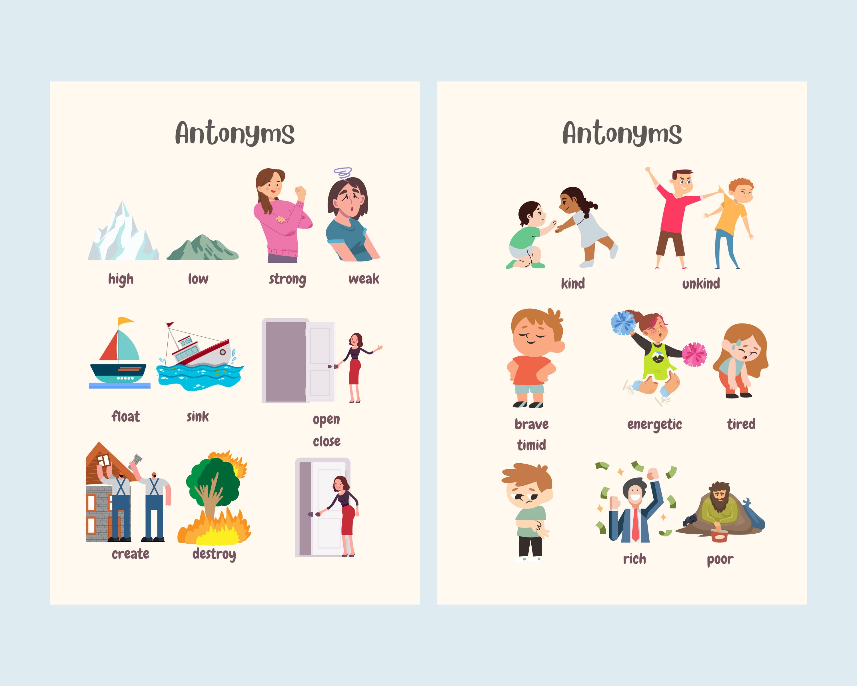 Antonyms, Opposites, English Vocabulary Learning Poster, Montessori ...