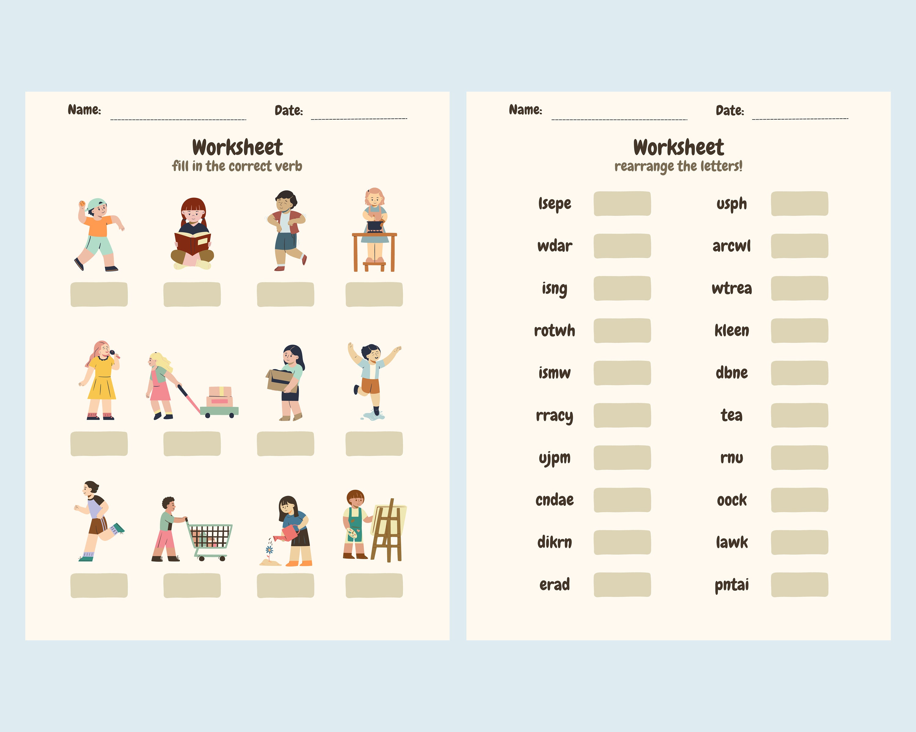 Verbs, Action Words, English Vocabulary Learning Poster Worksheet ...