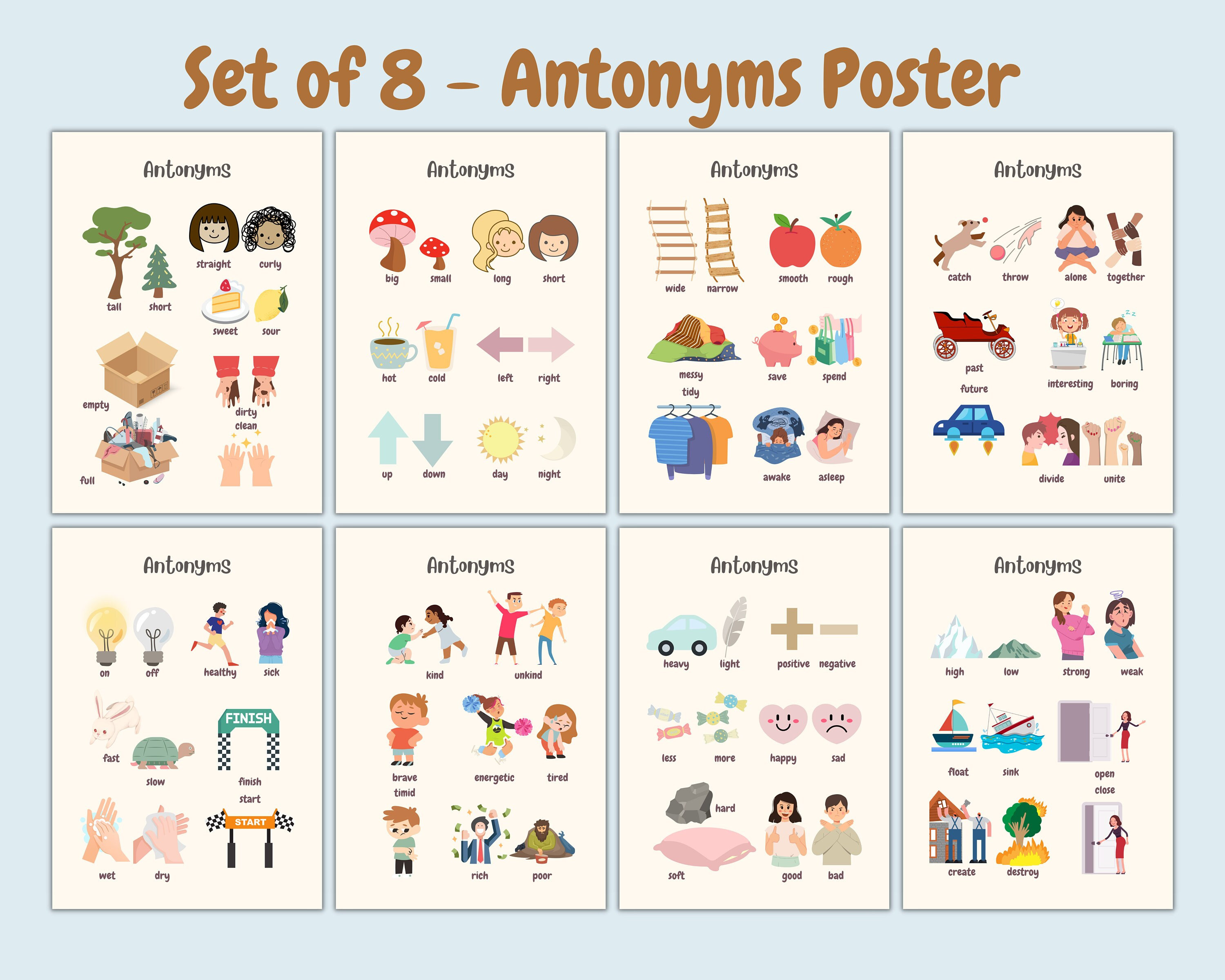 Antonyms, Opposites, English Vocabulary Learning Poster, Montessori ...