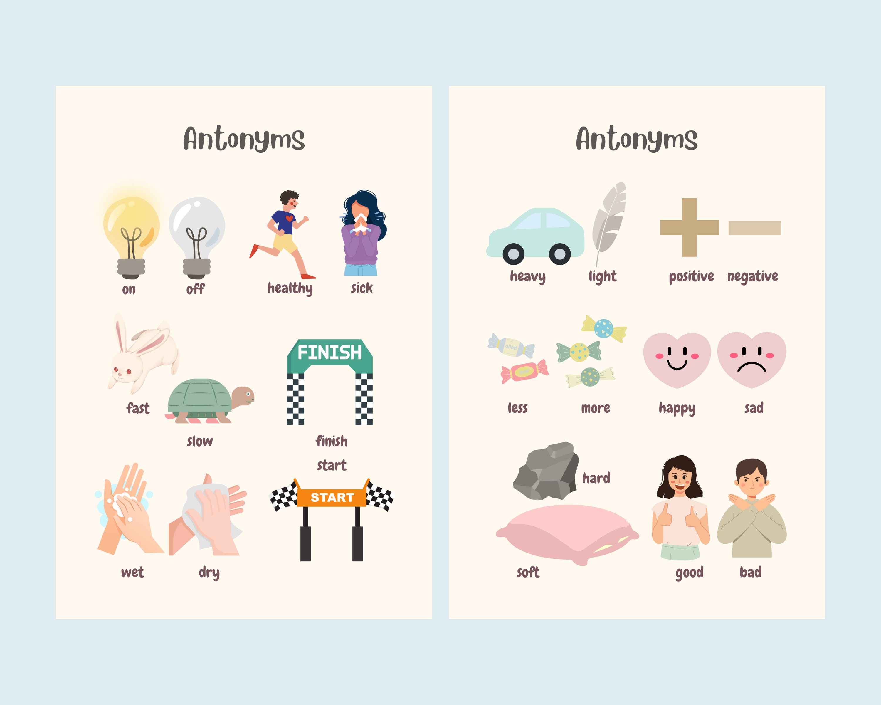 Antonyms, Opposites, English Vocabulary Learning Poster, Montessori ...
