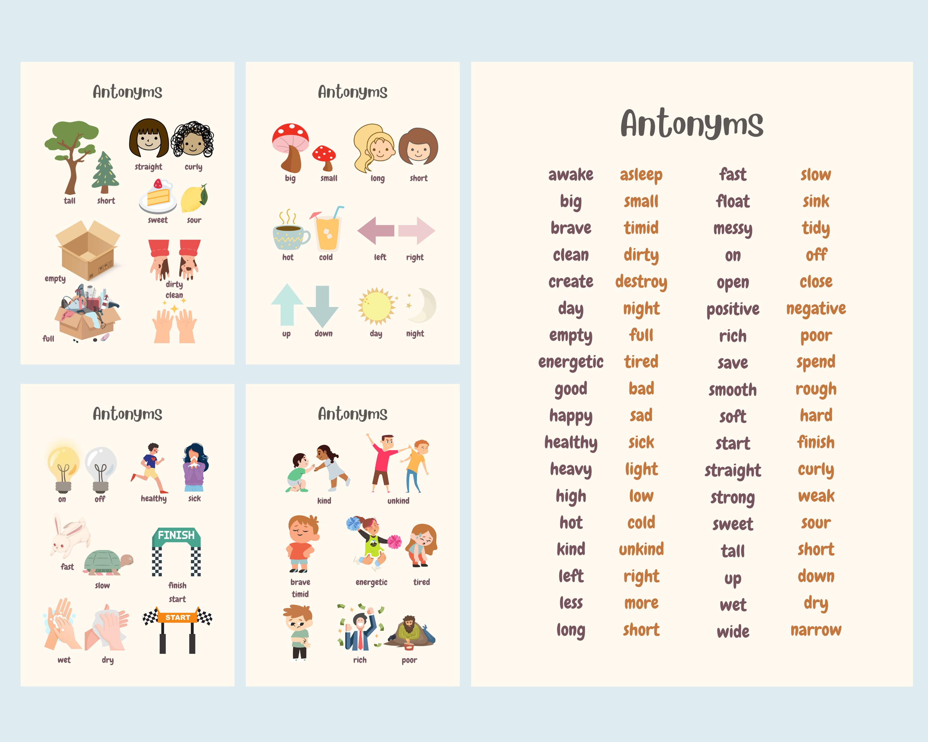 Antonyms, Opposites, English Vocabulary Learning Poster, Montessori ...