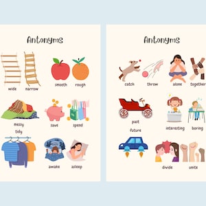 Antonyms, Opposites, English Vocabulary Learning Poster, Montessori ...