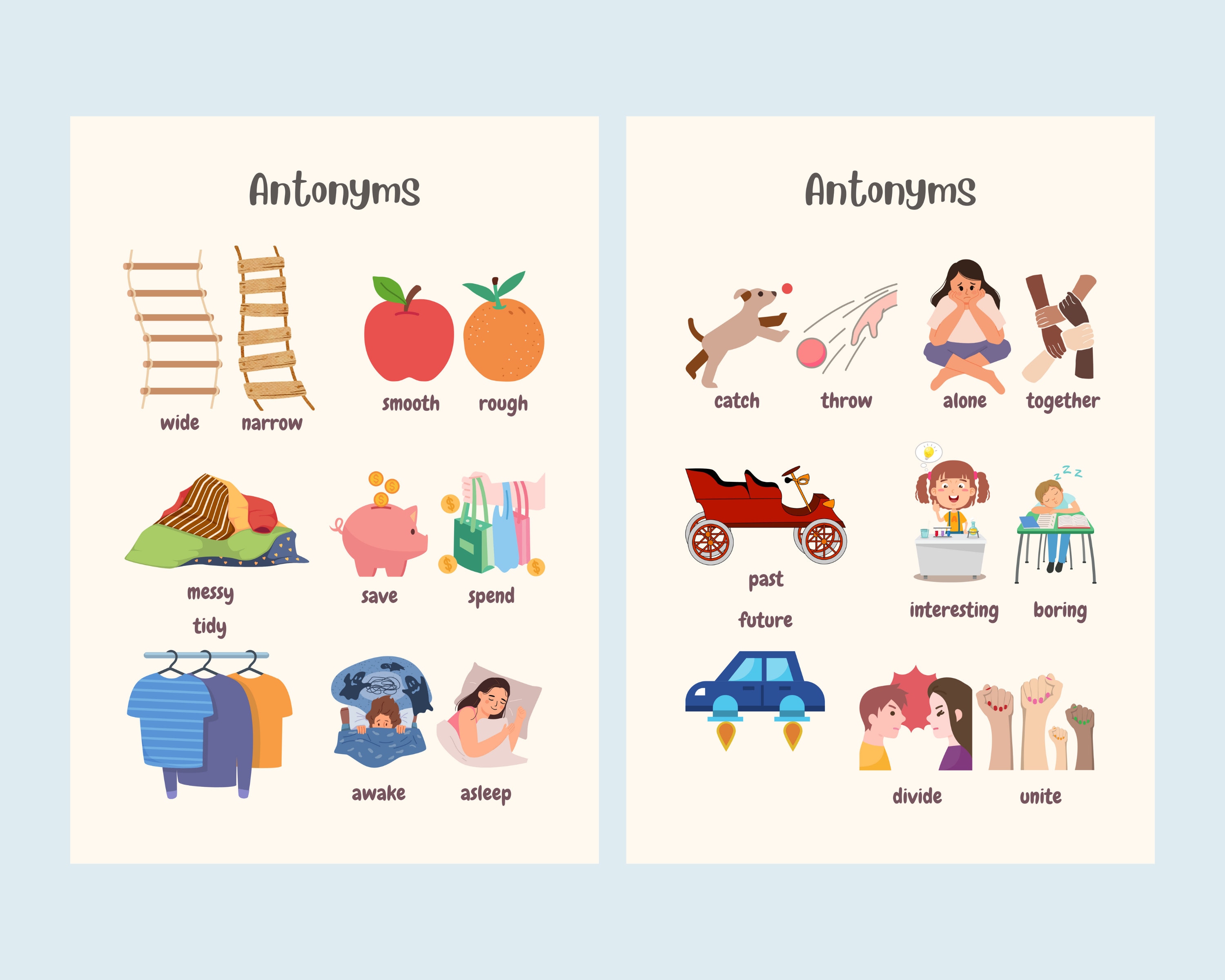 Antonyms, Opposites, English Vocabulary Learning Poster, Montessori ...