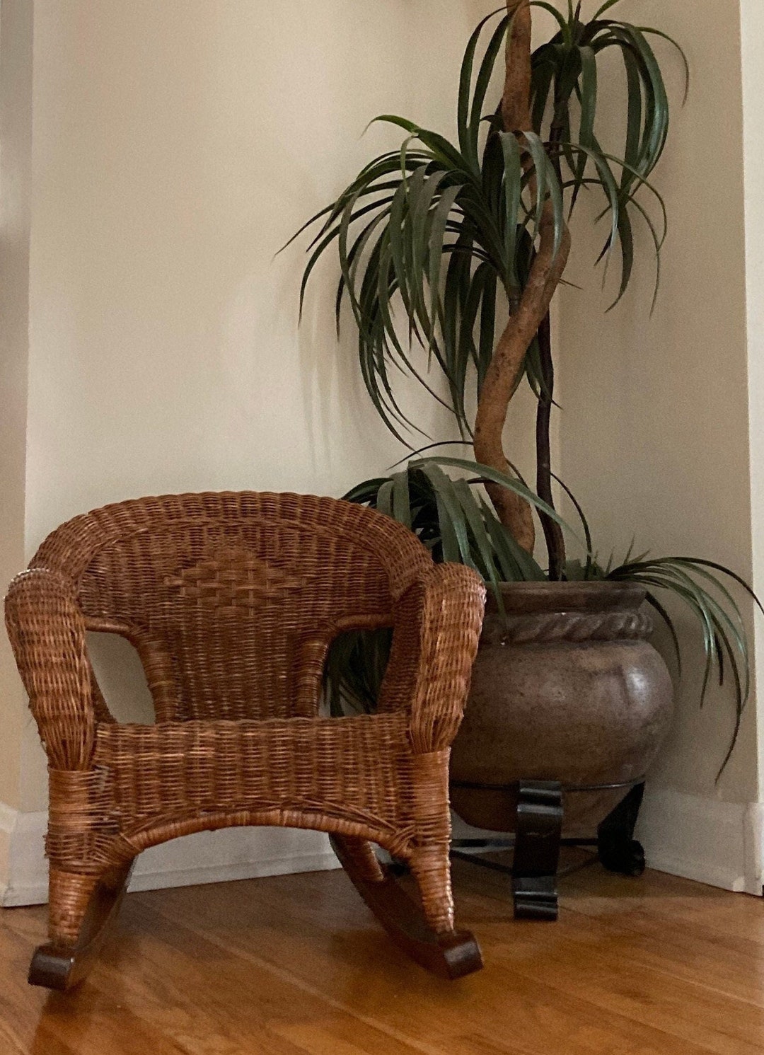 Vintage Child Rocking Chair Wicker Rattan Bamboo Kids Reading Seat ...