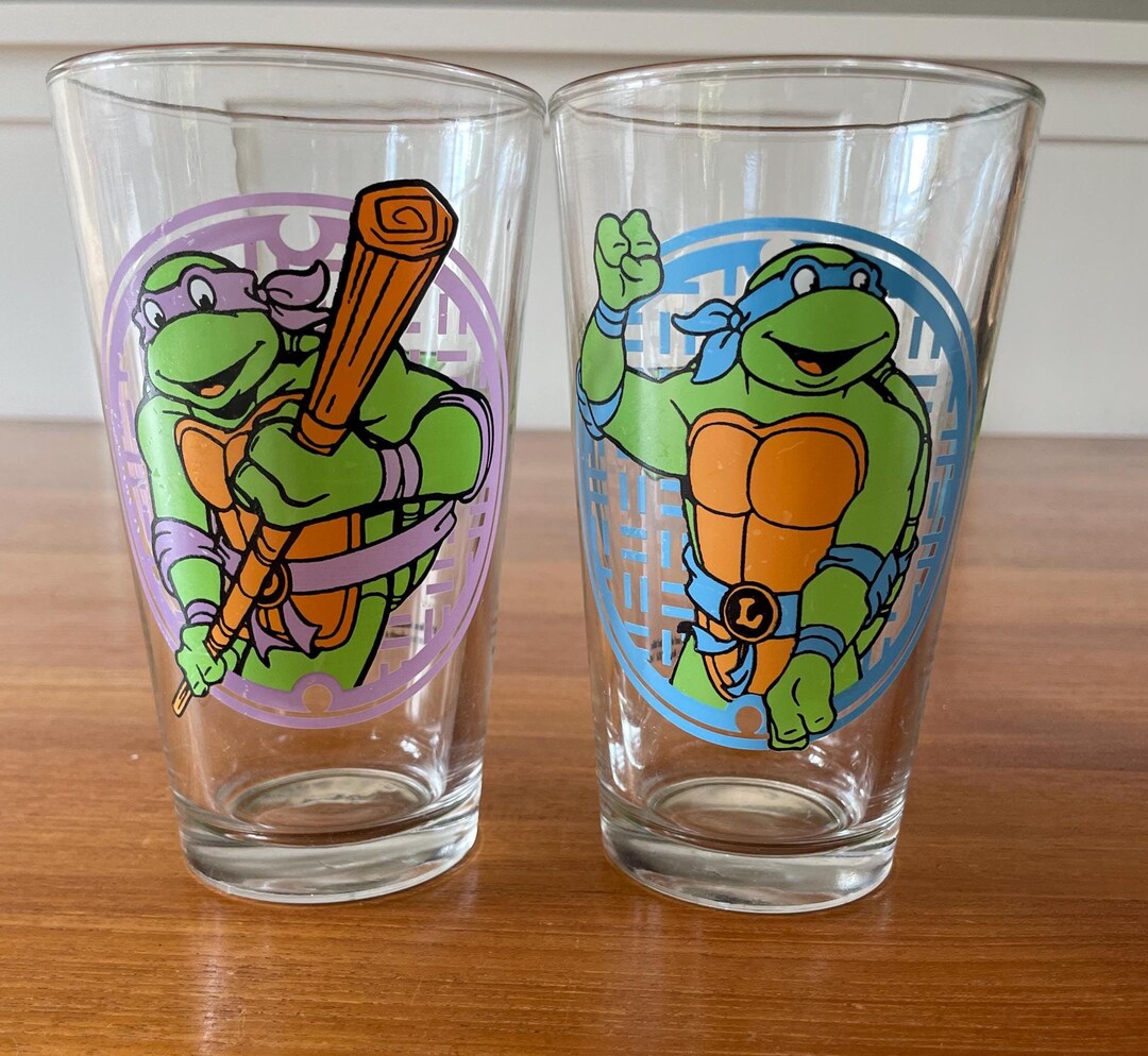 2 Teenage Mutant Ninja Turtels TMNT 6" Tall Cartoon Novelty Glassware ...