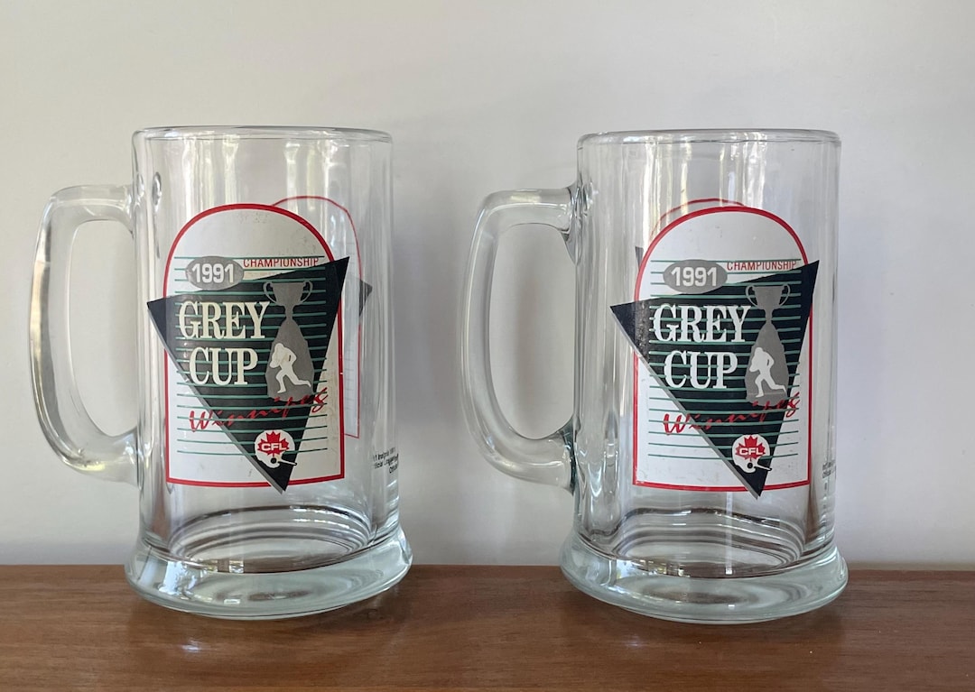 Pair Beer Mugs / Steins 1991 Grey Cup Championship at Winnipeg Licensed CFL Football Collectible ...