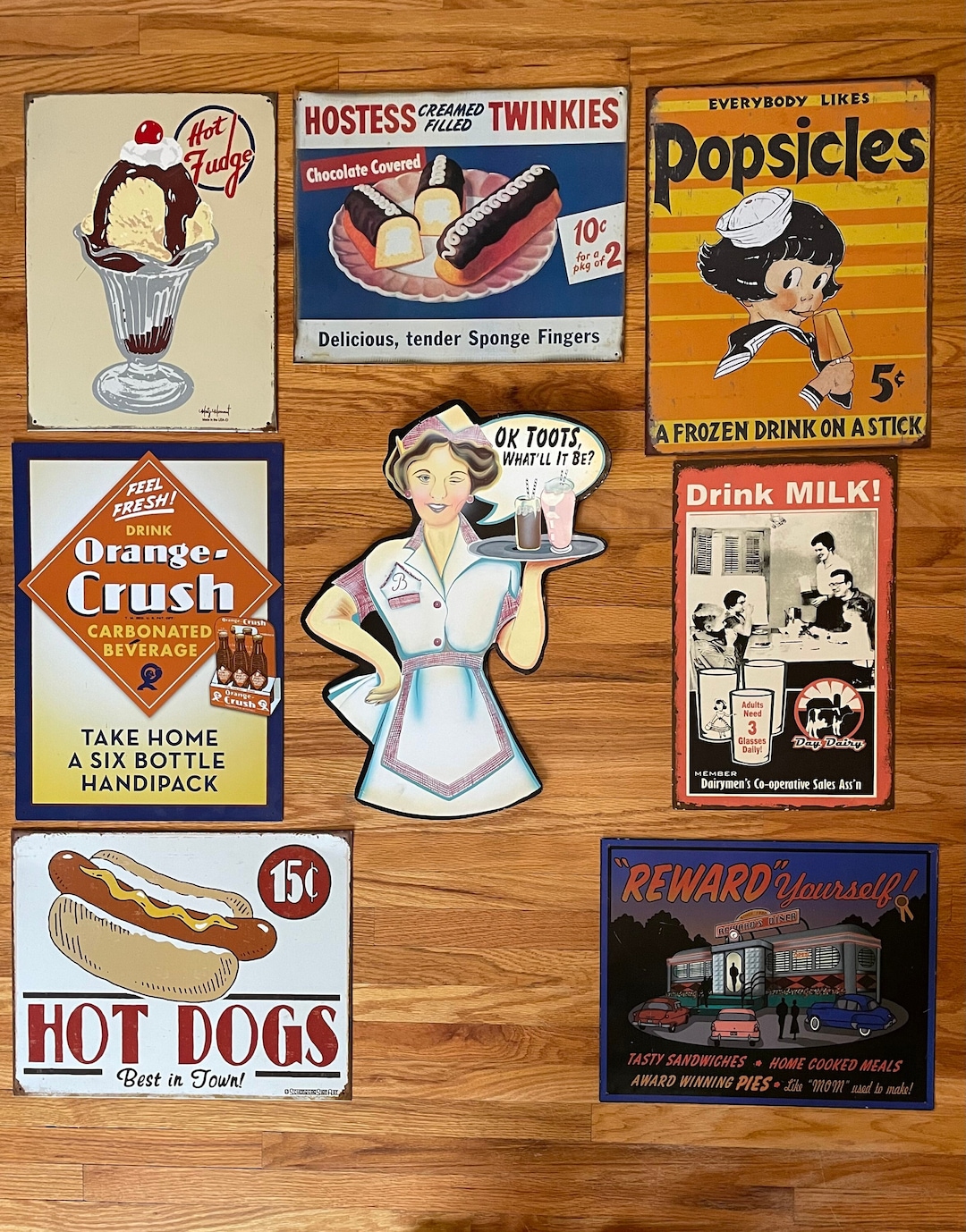 Vintage Tin Metal Signs Nostalgic Assorted Hanging Plaques MCM Retro ...