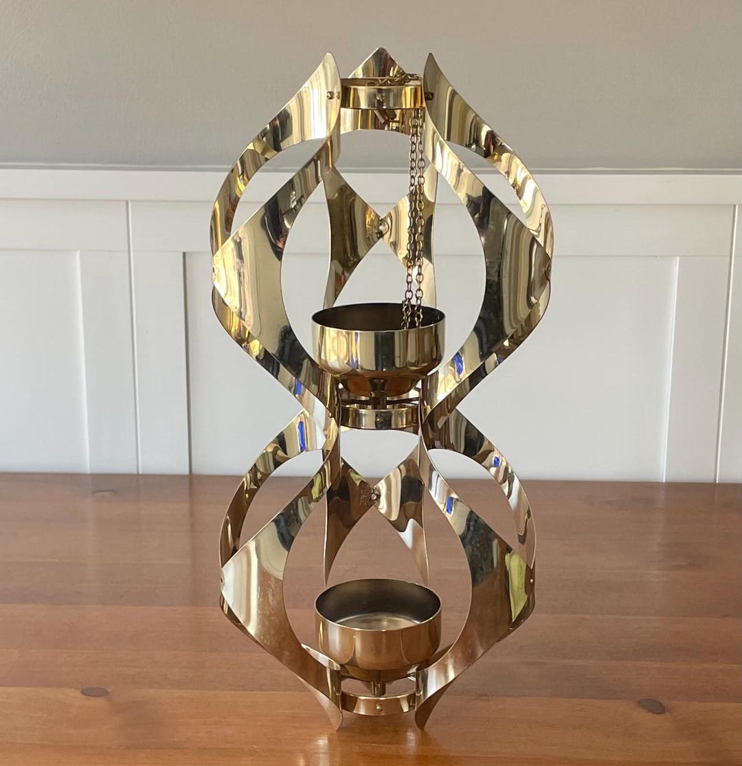 Vintage 70s Gold Tone Hanging Candle Holder: Geometric Candelabra Air ...