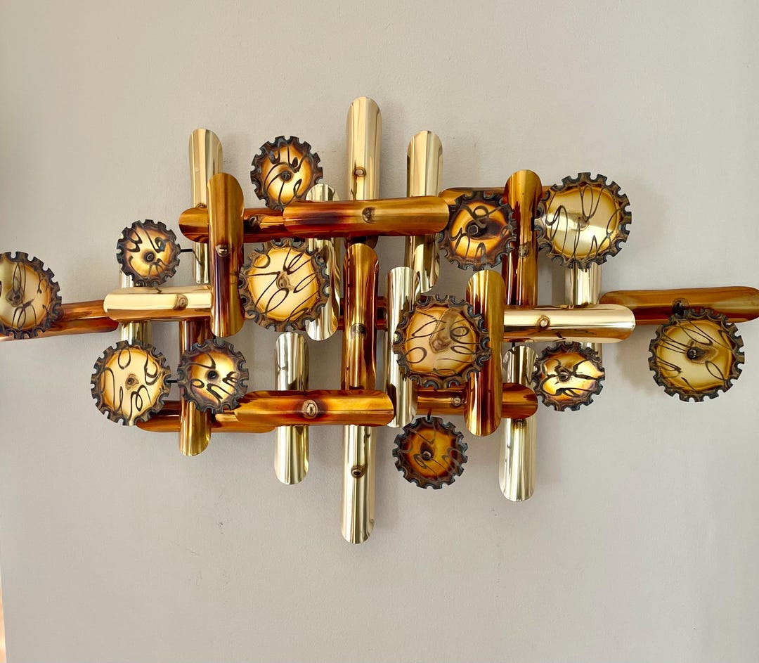 60s 70s Brutalist Abstract Torch Art Copper & Brass Wall Sculpture ...