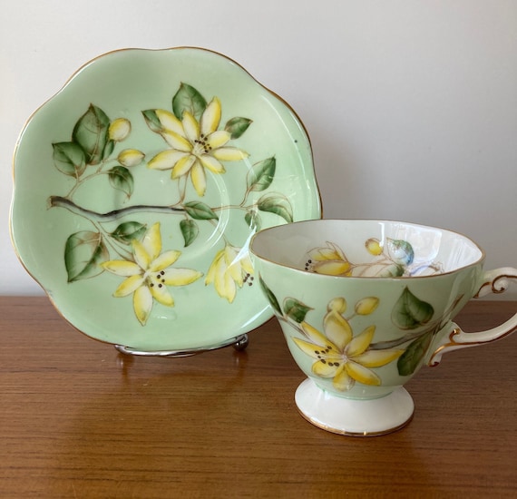 Teacup Set C. 1940 ERICA by E.B. Foley Vintage Handpainted - Etsy