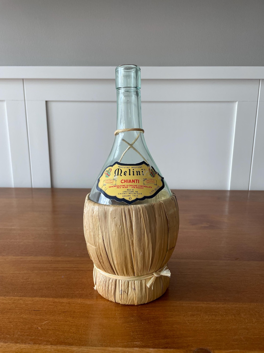 1960 Chianti Bottle Melini Red Wine Italian Glass & Straw Decanter ...