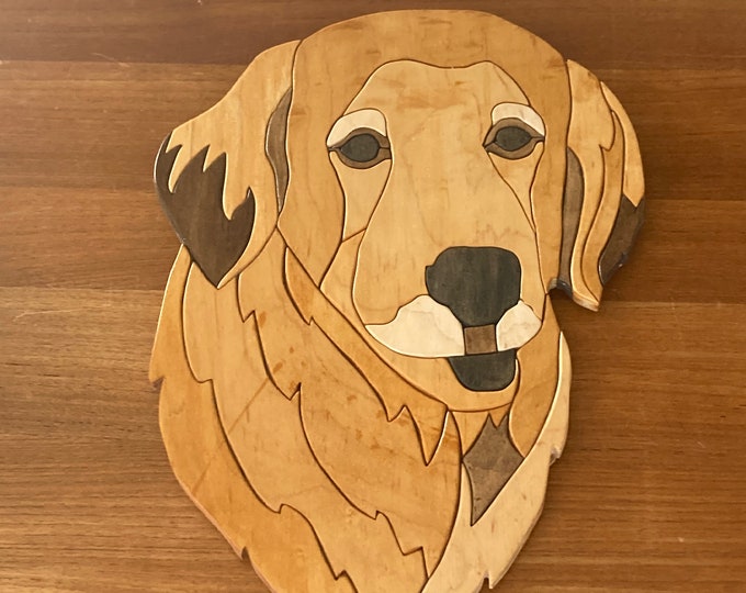 Golden Retriever Intarsia Wood Wall Plaque Hand Crafted Wood Art 3 ...