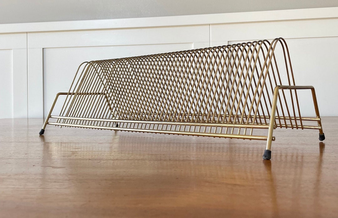 Large Metal LP Record Stand Vintage 60's Gold Tone Wire Vinyl Holder ...