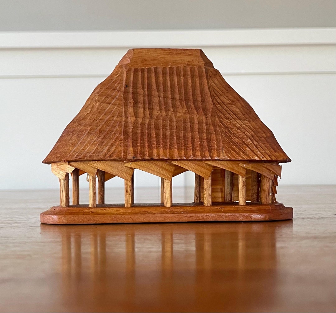 Carved Wood Hut Polynesian Pacific Islands Sculptured Thatched House ...